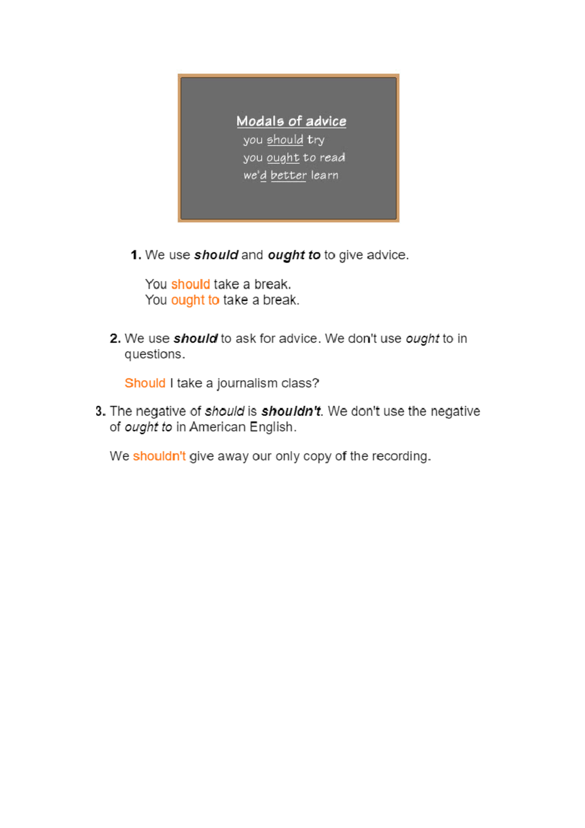 Grammar Modals of Advice-Should-Ought to.INGLES 1. MODULO A. NIVEL 3 ...