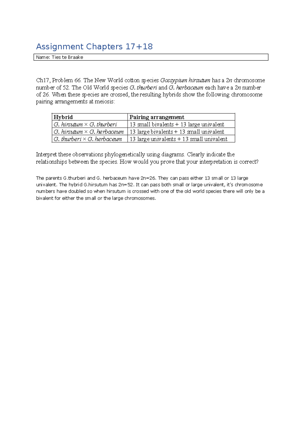 Assignment Chapters 17+18 finished - Assignment Chapters 17+ Name: Ties te Braake Ch17, Problem ...