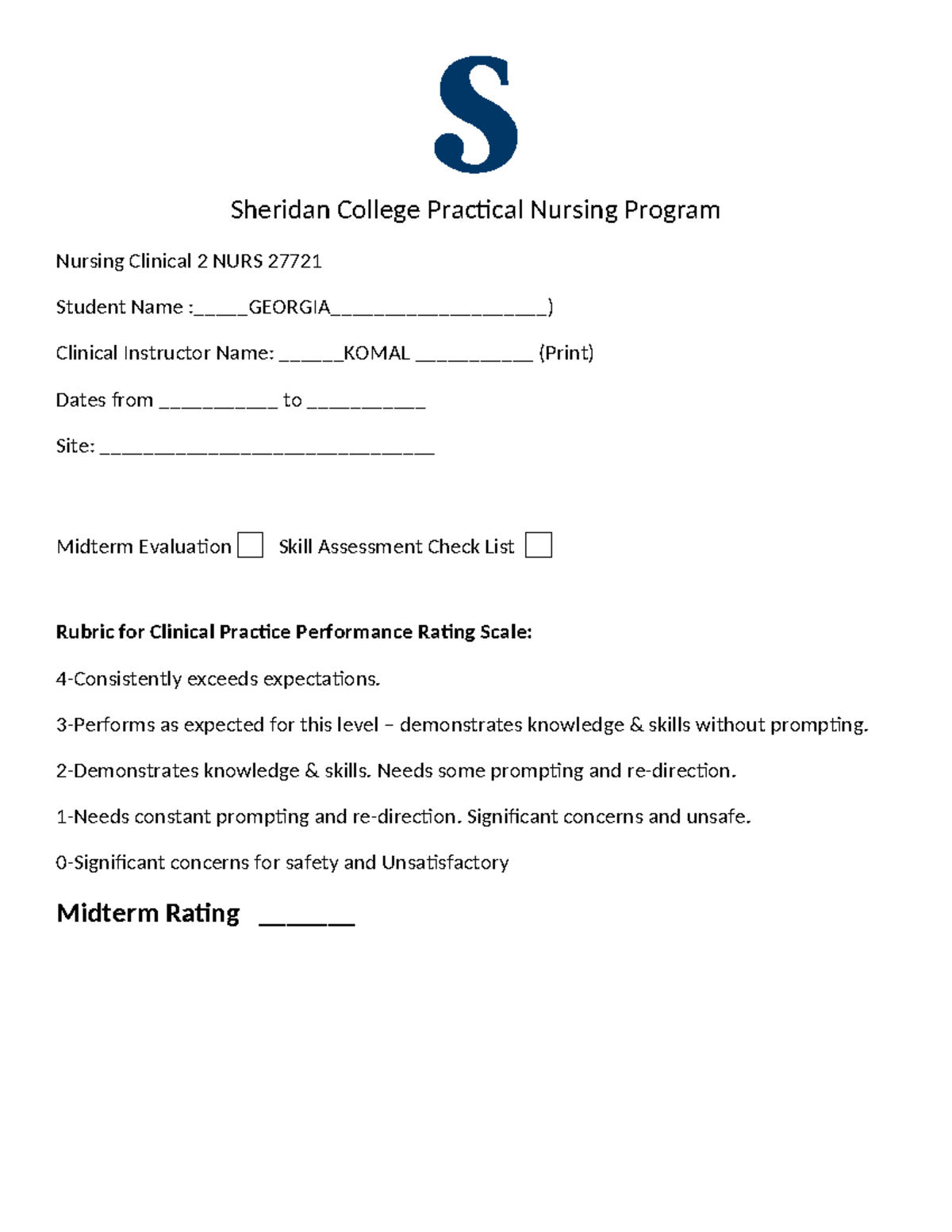 Clinical 2 Eval - quiz one practice - Sheridan College Practical Nursing Program Nursing ...