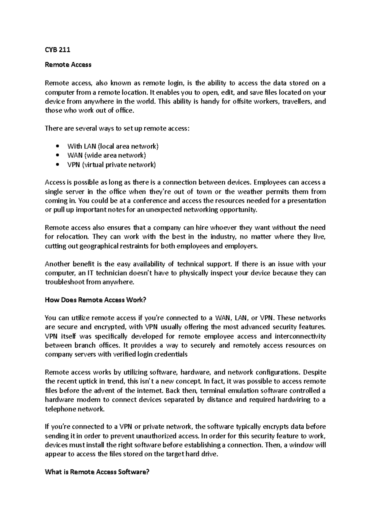 Remote-Access - Remote access is part of the system admninstration ...