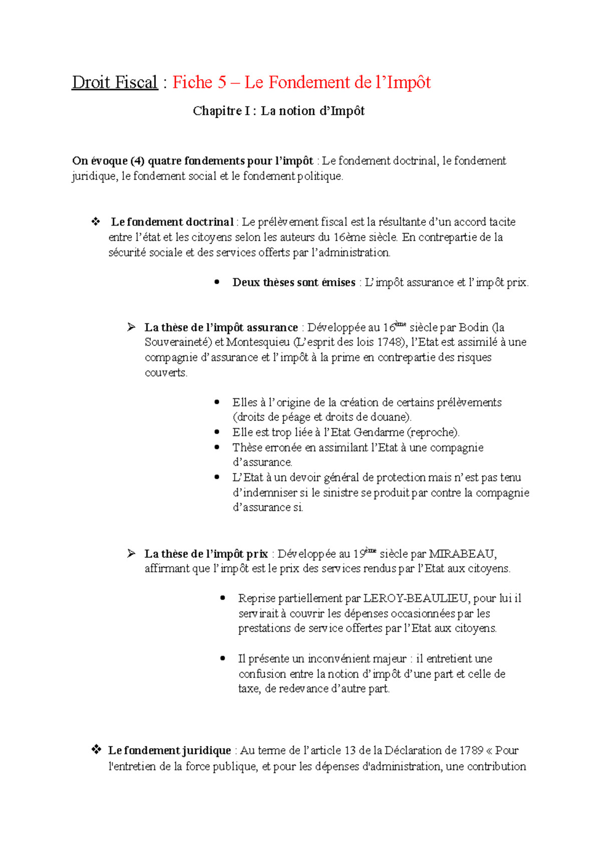 Droit Fiscal (Fiche 5, Le Fondement de l’Impôt) - Droit Fiscal : Fiche ...