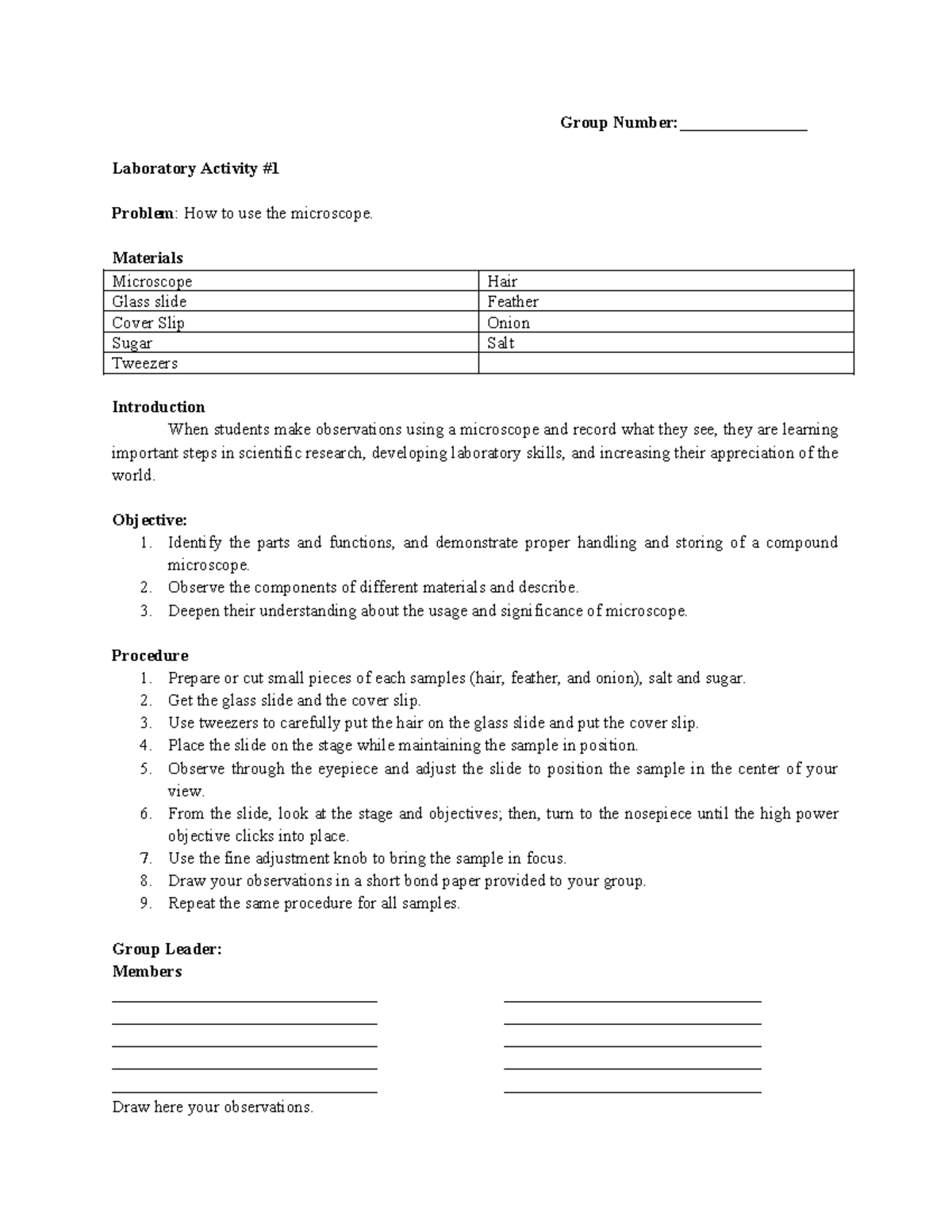 Lab Act #1 - Grade 7 - Group Number:_______________ Laboratory Activity ...