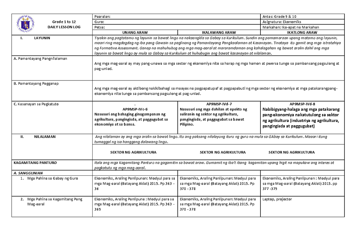 DLL 03 - DLL - Grade 1 to 12 DAILY LESSON LOG Paaralan: Antas: Grade 9 ...