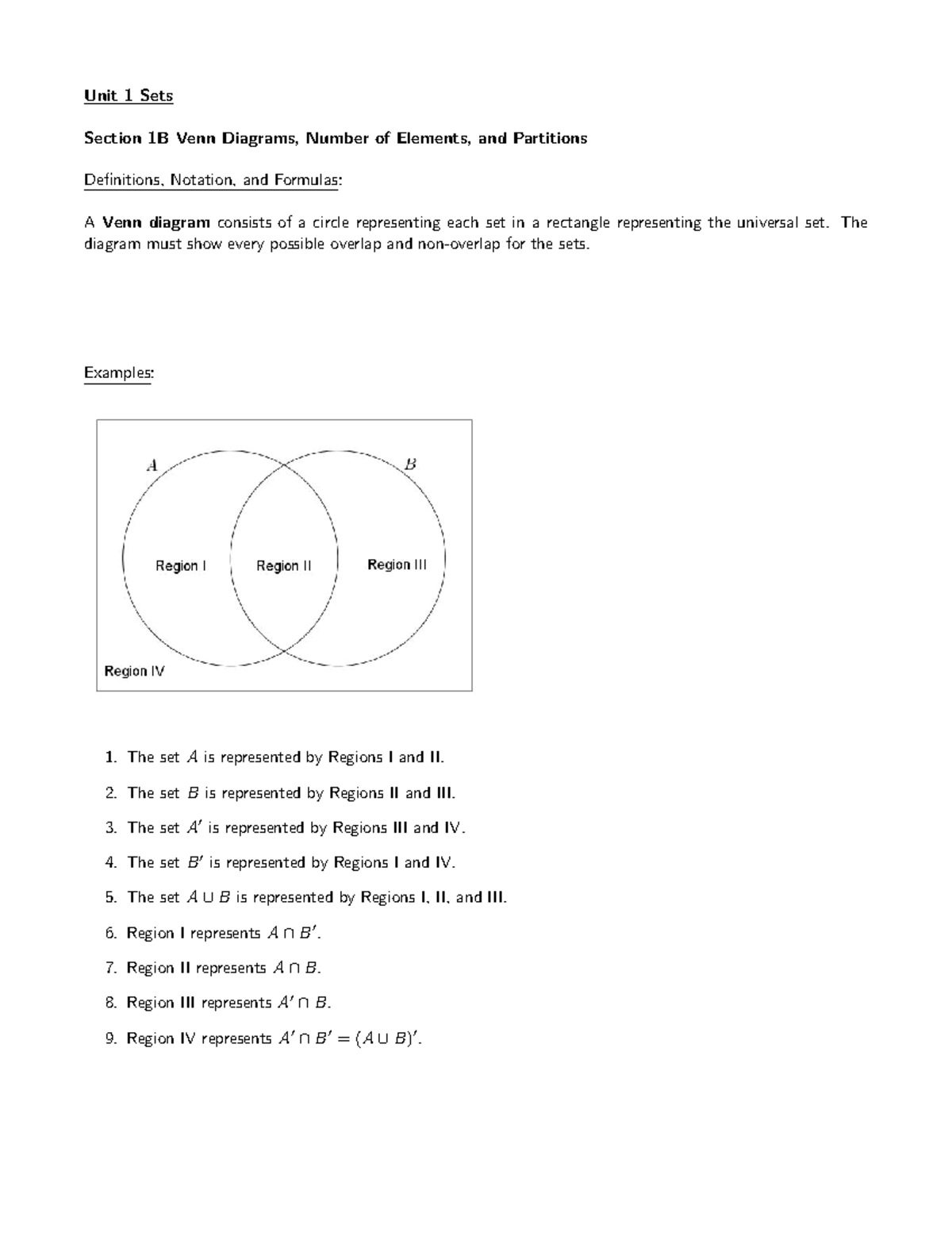 Chapter 1.2 Lecture notes - Unit 1 Sets Section 1B Venn Diagrams ...