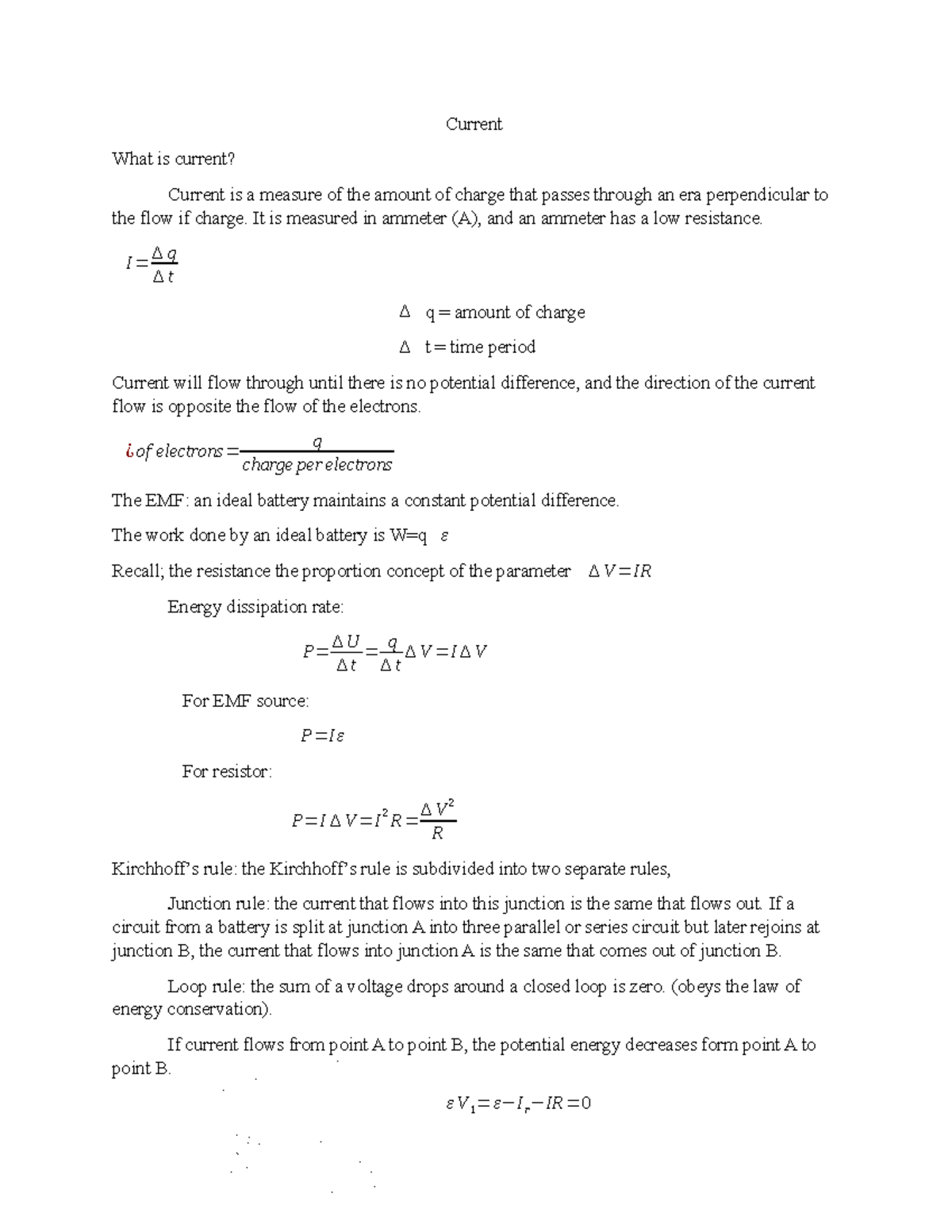 Physics lecture 5 - Current What is current? Current is a measure of ...