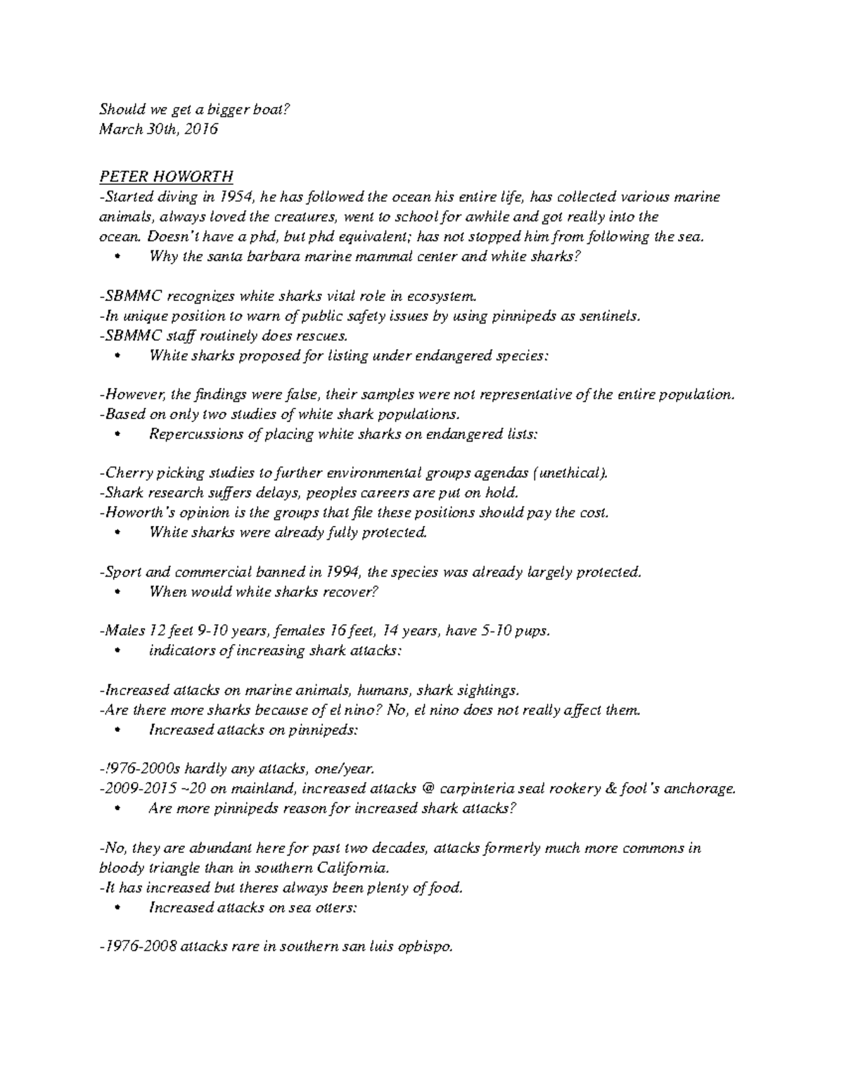 ES 190 Lecture 1 Peter Howorth - Should we get a bigger boat? March ...