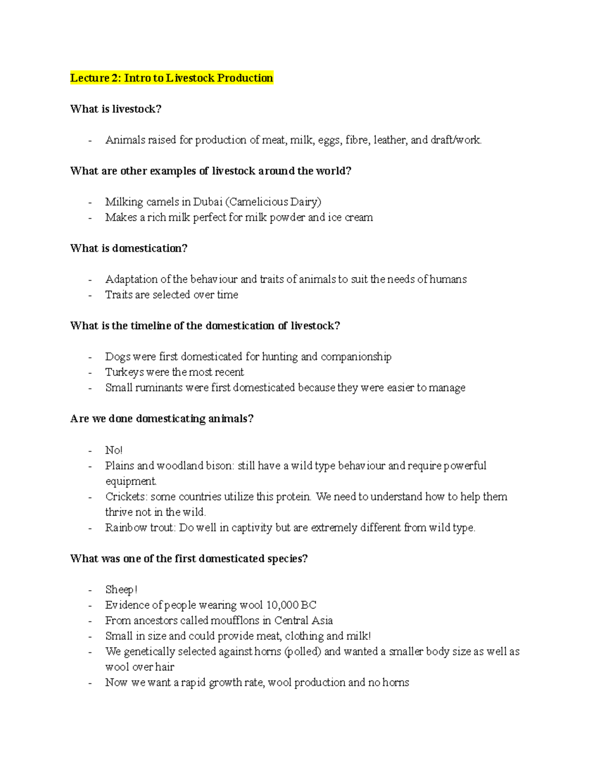 AGR 2350 Study Notes - Lecture 2: Intro to Livestock Production What is ...