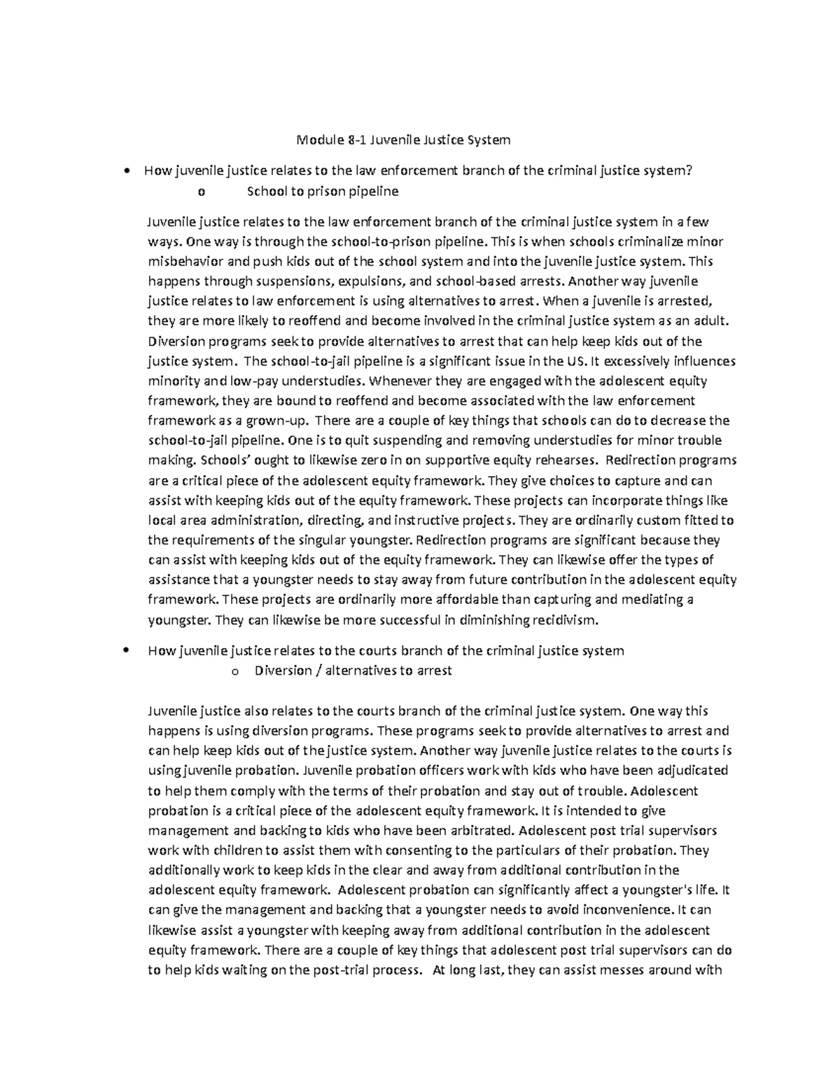 How juvenile justice relates to the law enforcement branch of the ...