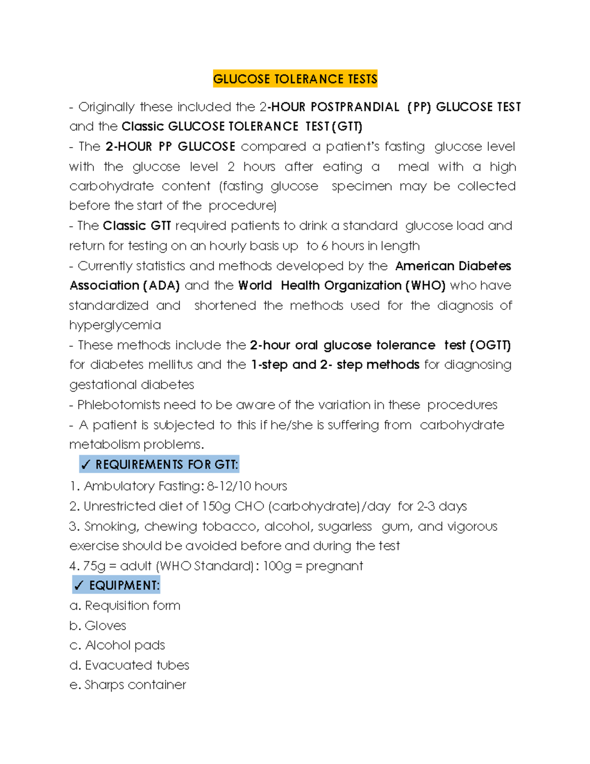 Glucose Tolerance Tests - GLUCOSE TOLERANCE TESTS Originally these ...