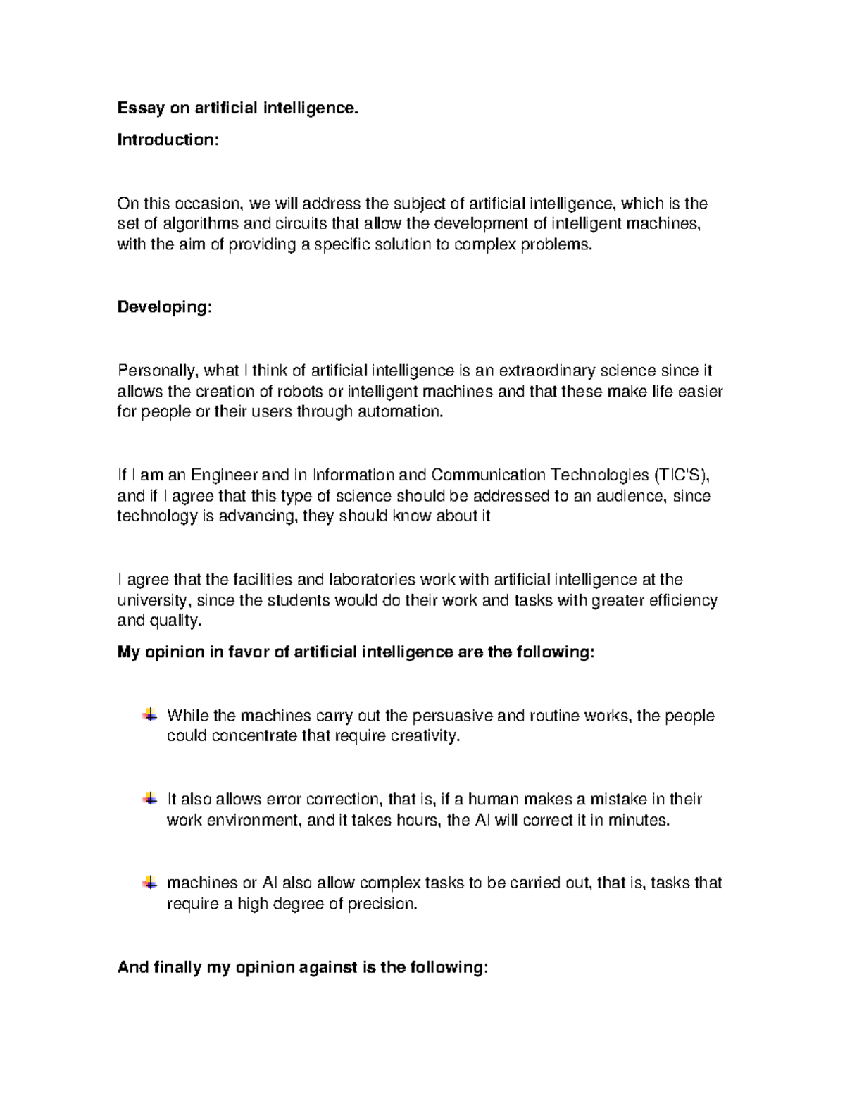 IA - UNI - Essay on artificial intelligence. Introduction: On this ...