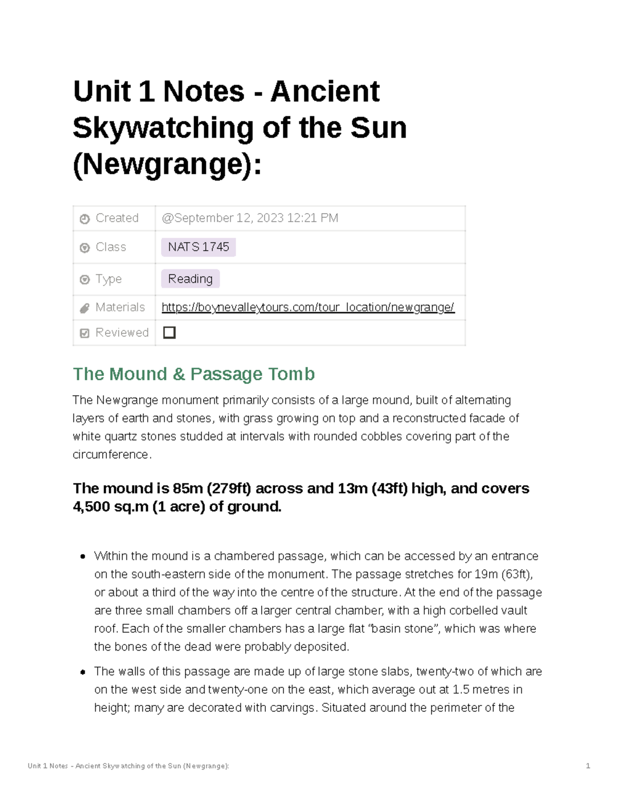 Unit 1 Notes: Ancient Skywatching of the Sun (Newgrange) - Unit 1 Notes ...