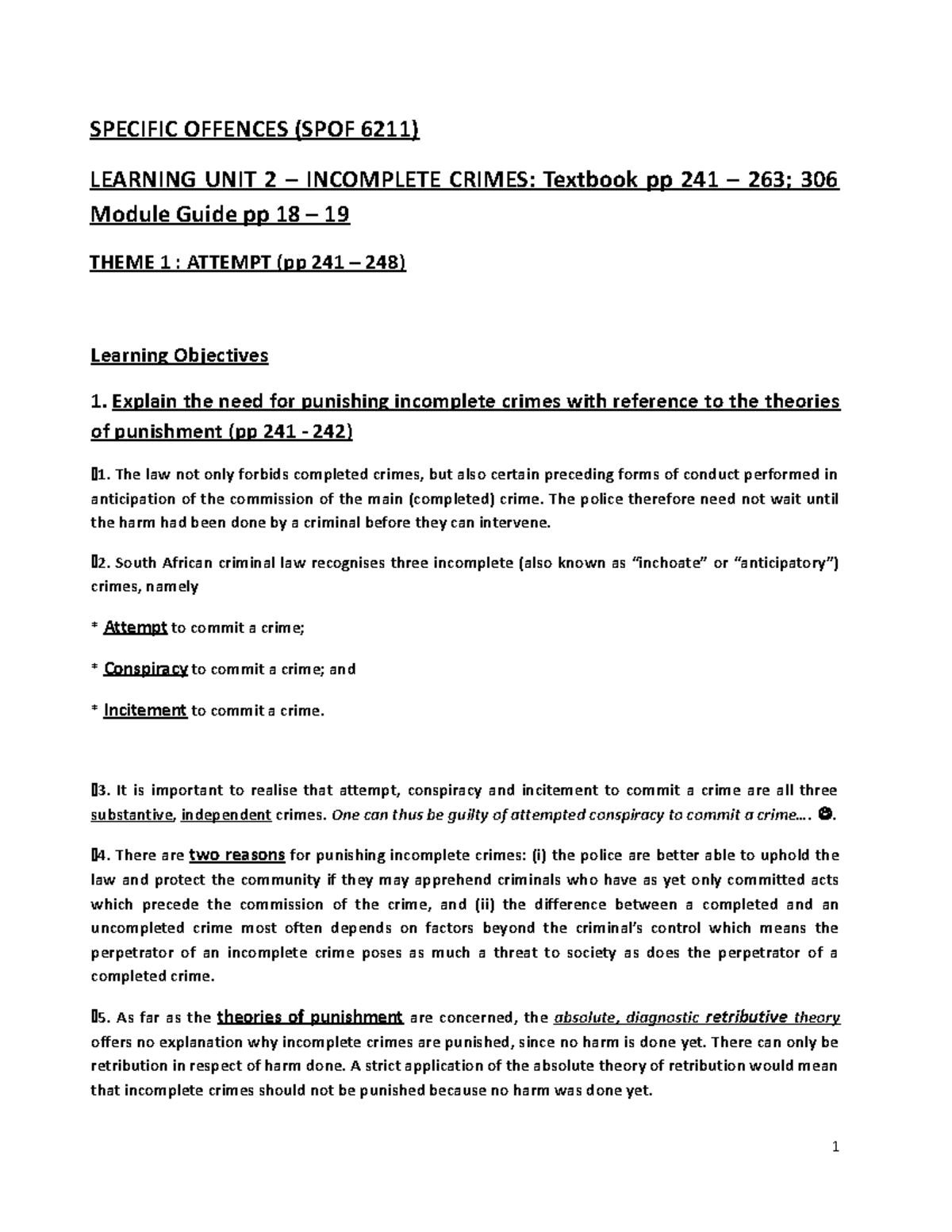 SPOF LU 2 2022 - notes - SPECIFIC OFFENCES (SPOF 6211) LEARNING UNIT 2 ...