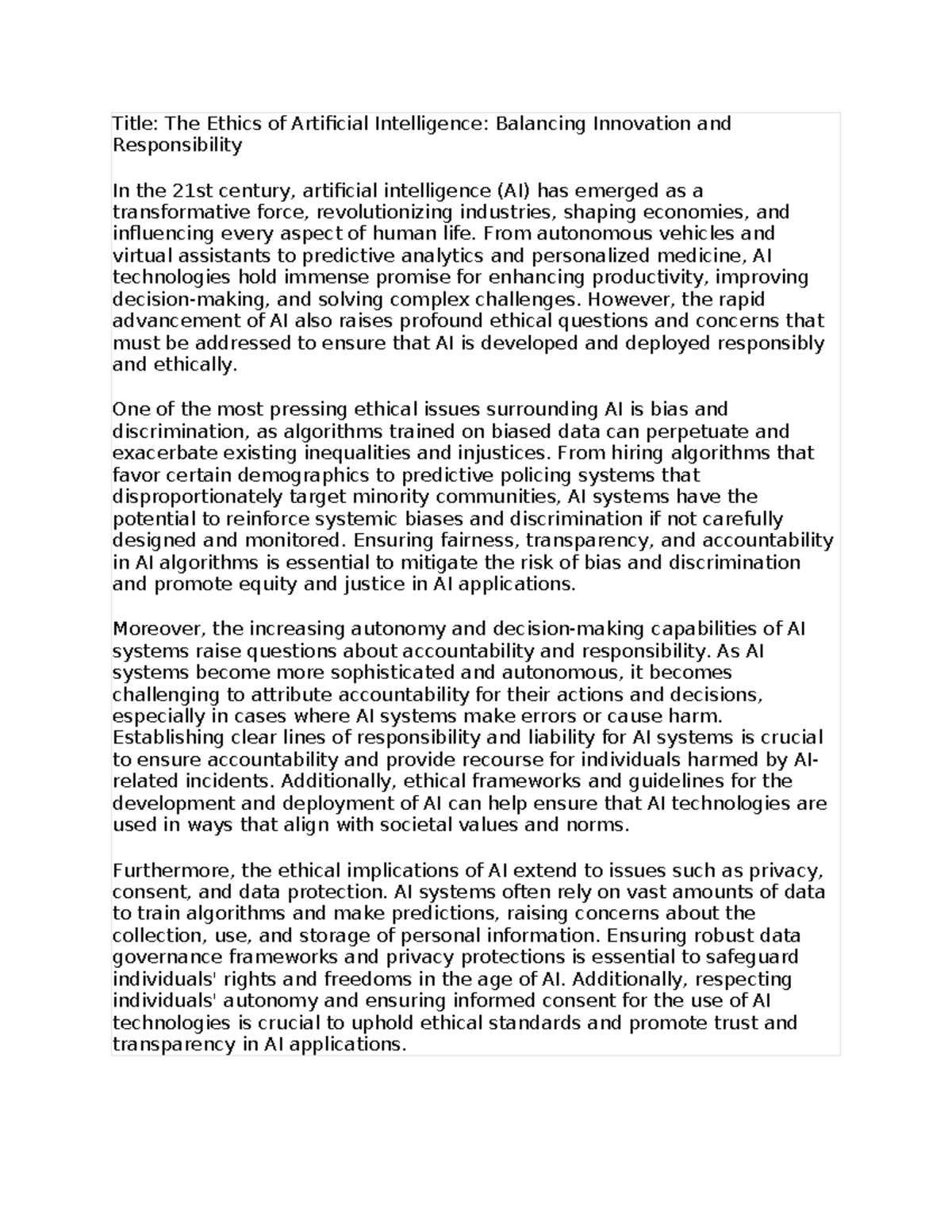 Paper 5 - Title: The Ethics of Artificial Intelligence: Balancing ...