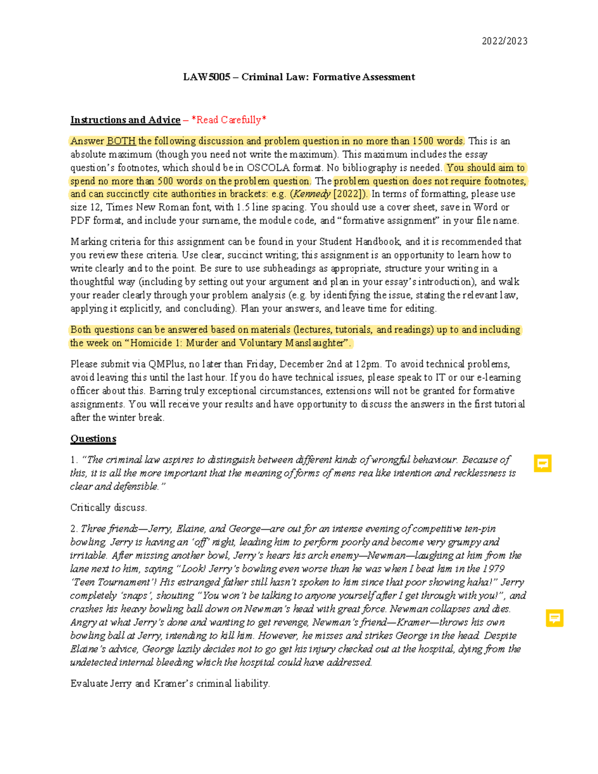 LAW5005 Formative Assessment - 2022-2023 Final[ 3124] - 2022/ LAW5005 ...