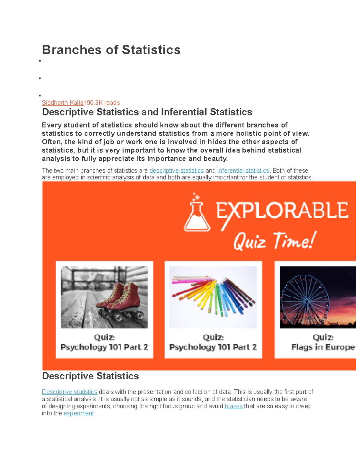 Branches of Statistics - Branches of Statistics Siddharth Kalla190 ...