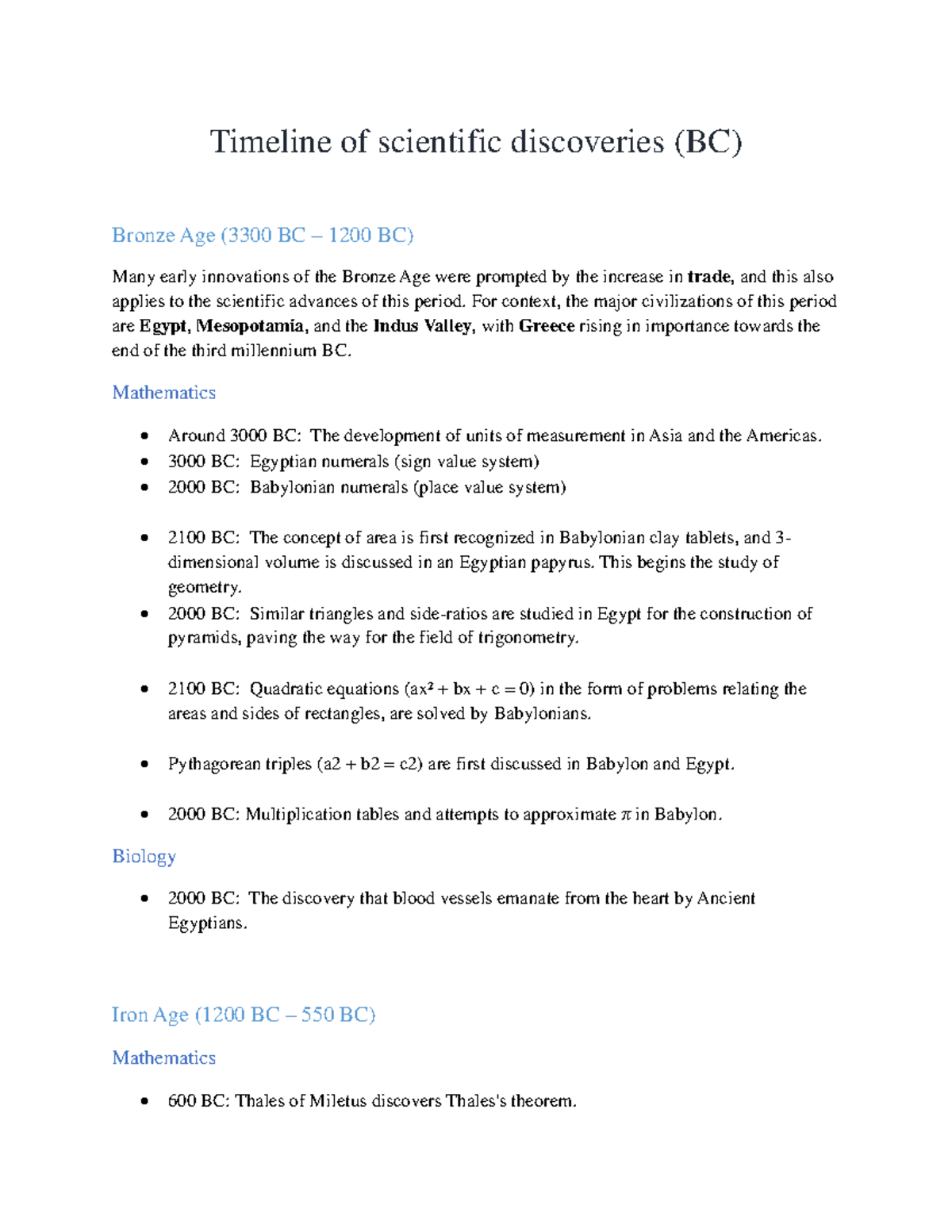 Timeline of sceintific discoveries BC - Timeline of scientific ...