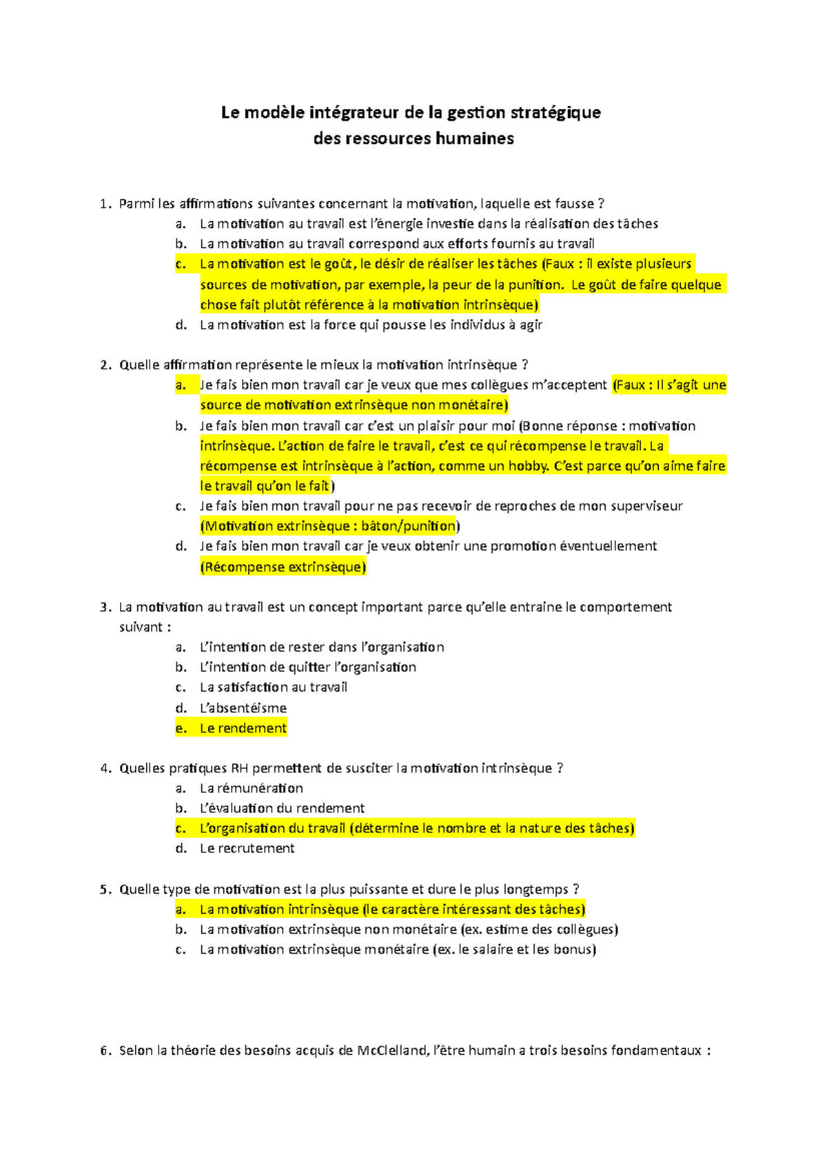 Exercice modèle intégrateur Solution - Le modèle intégrateur de la ...