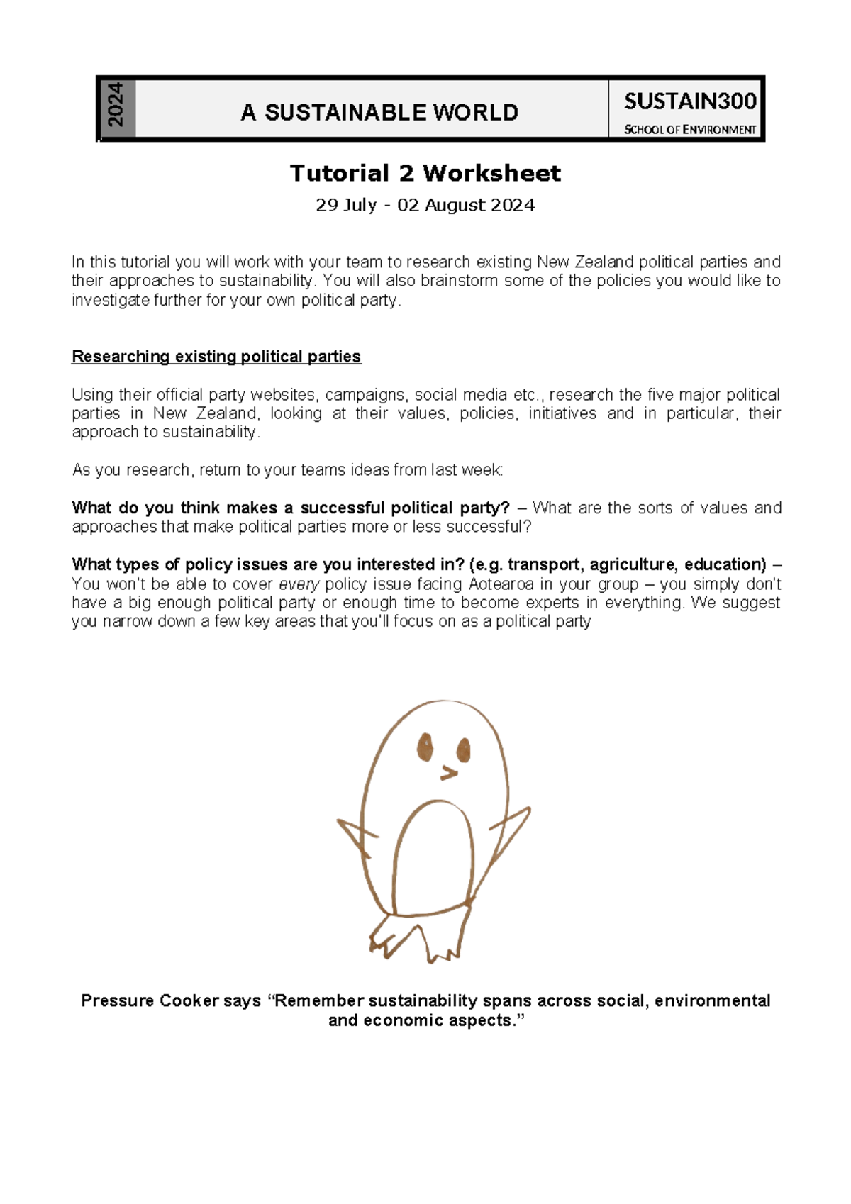 Sustain 300 Tutorial Two Worksheet - 2024 A SUSTAINABLE WORLD SUSTAIN ...