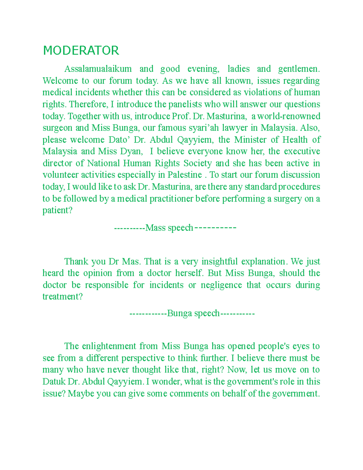 Moderator Script - MODERATOR Assalamualaikum and good evening, ladies ...