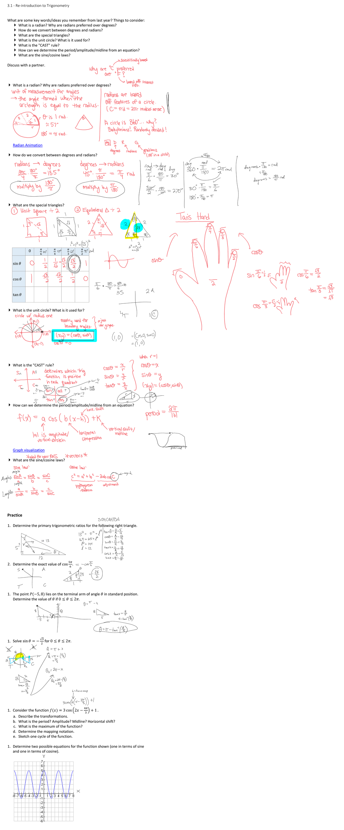 3.1 - Re-introduction to Trigonometry - What are some key words/ideas ...