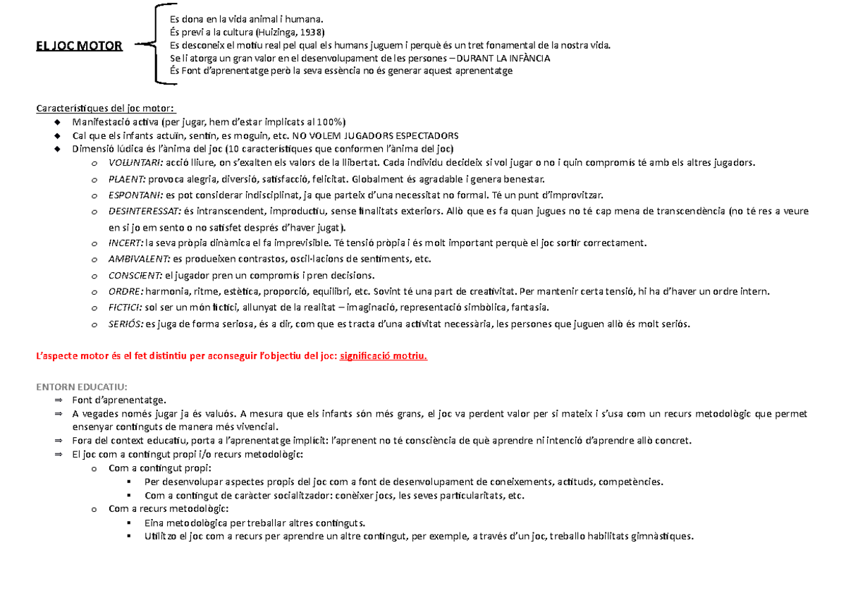 El joc motor - educació física II - EL JOC MOTOR Caracterísiques del ...