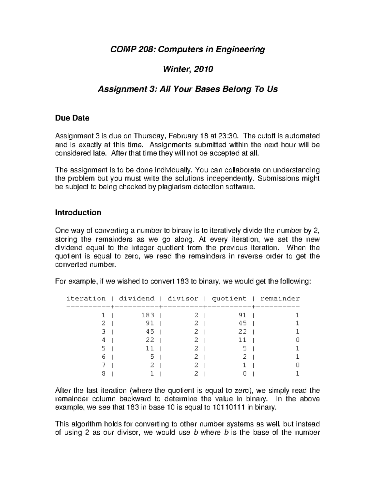 2010 Assignment 3 - Practice/Exam - COMP 208: Computers in Engineering ...