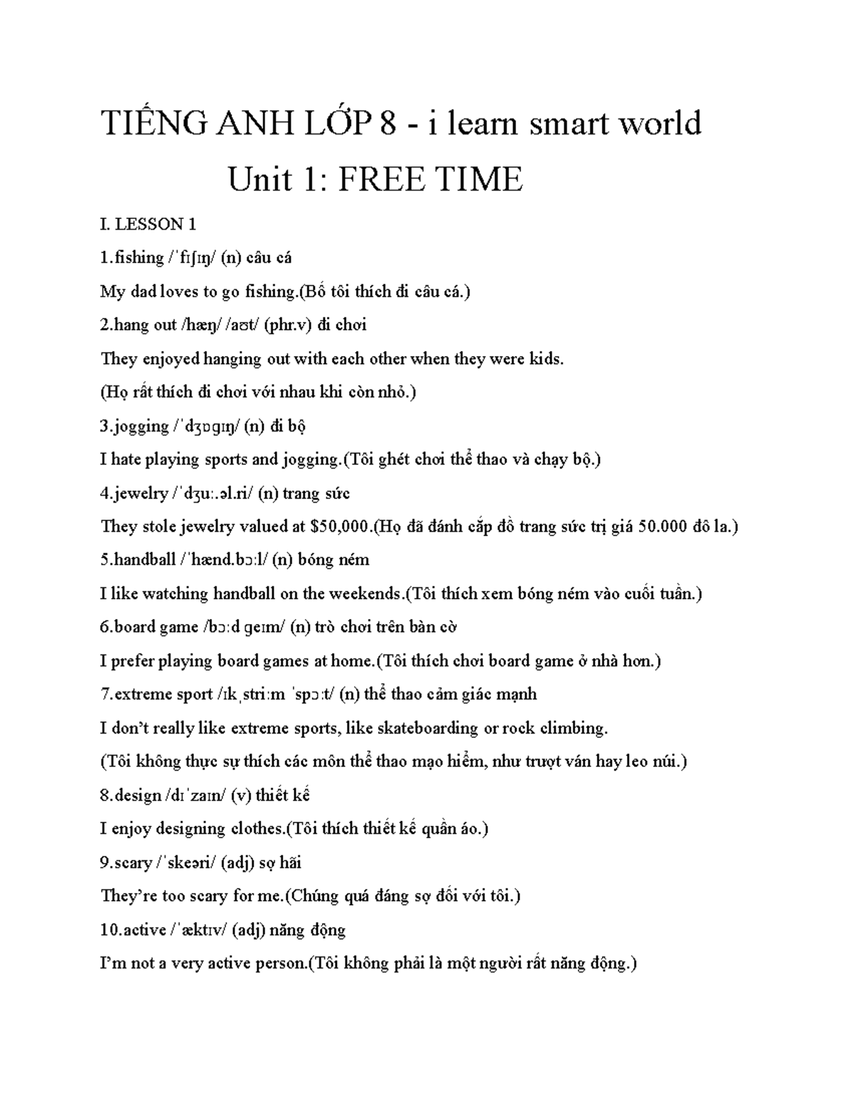UNIT1 Freetime - tttttttttttt - TIẾNG ANH LỚP 8 - i learn smart world Unit 1: FREE TIME I ...