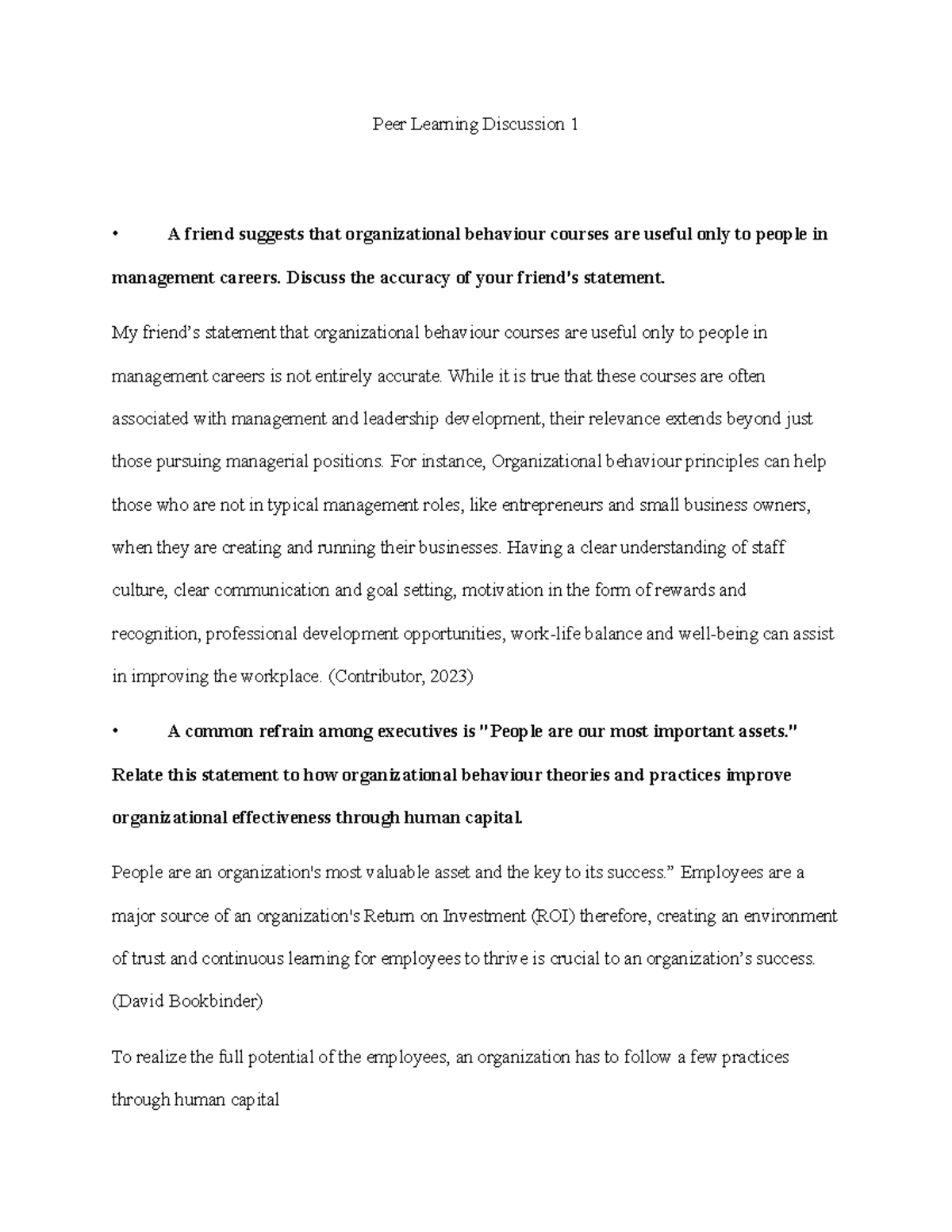 PLD 1 - Peer Learning discussion Week1 - Peer Learning Discussion 1 • A ...