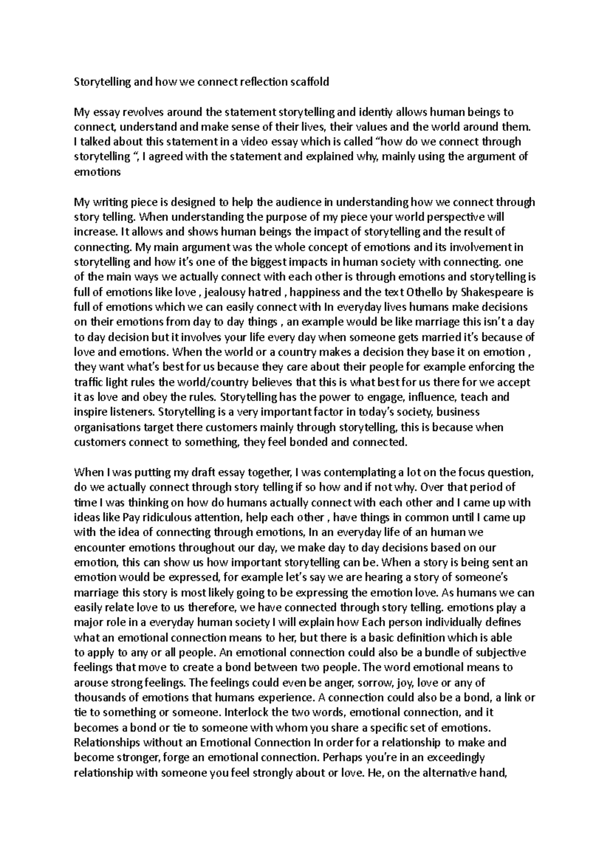 Reflection english - Grade: b+ - Storytelling and how we connect ...