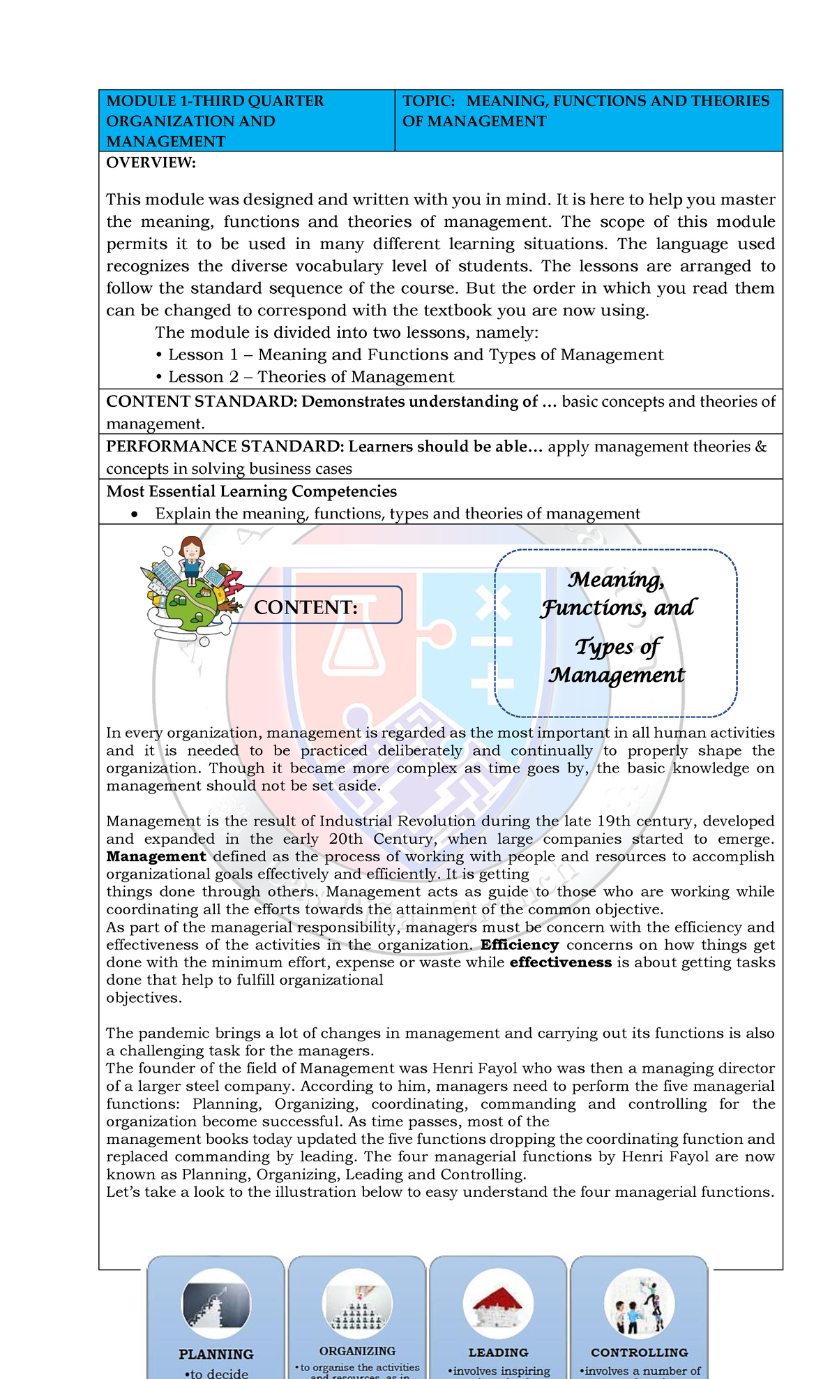 Q3 Module 1 - MODULE 1-THIRD QUARTER ORGANIZATION AND MANAGEMENT TOPIC ...