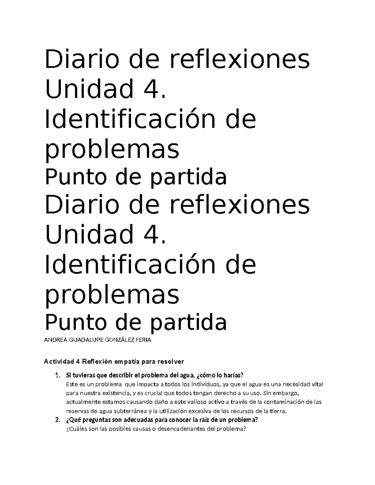 Diario de reflexiones Unidad 4 - Identificación de problemas Punto de partida Diario de ...