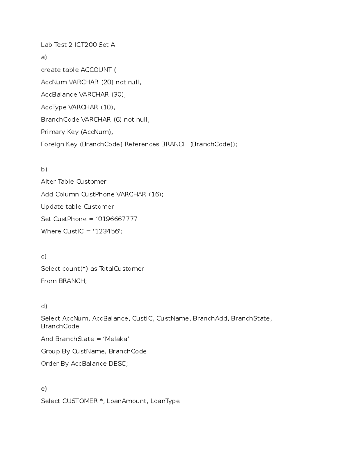 Lab Test 2 ICT200 Set A - Studocu