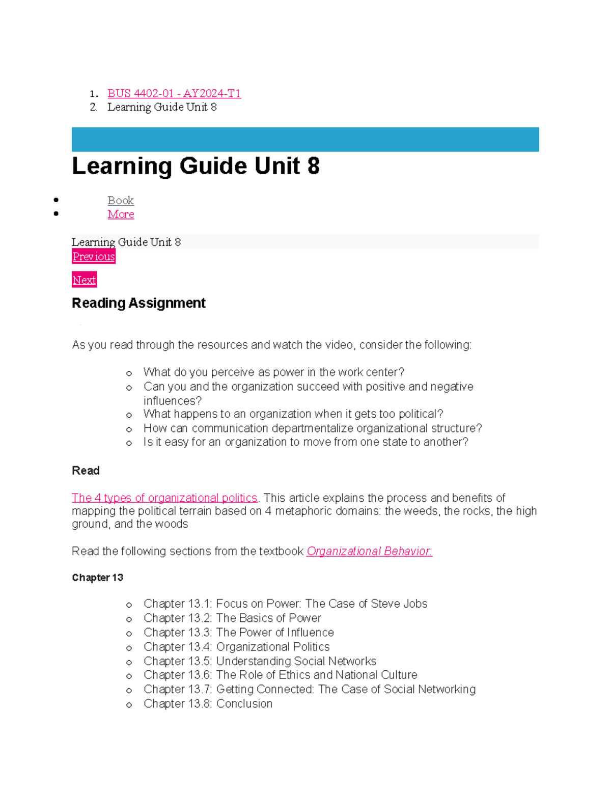 BUS 4402 Unit 8 Learning Guide - 1. BUS 4402-01 - AY2024-T 2. Learning Guide Unit 8 Learning ...