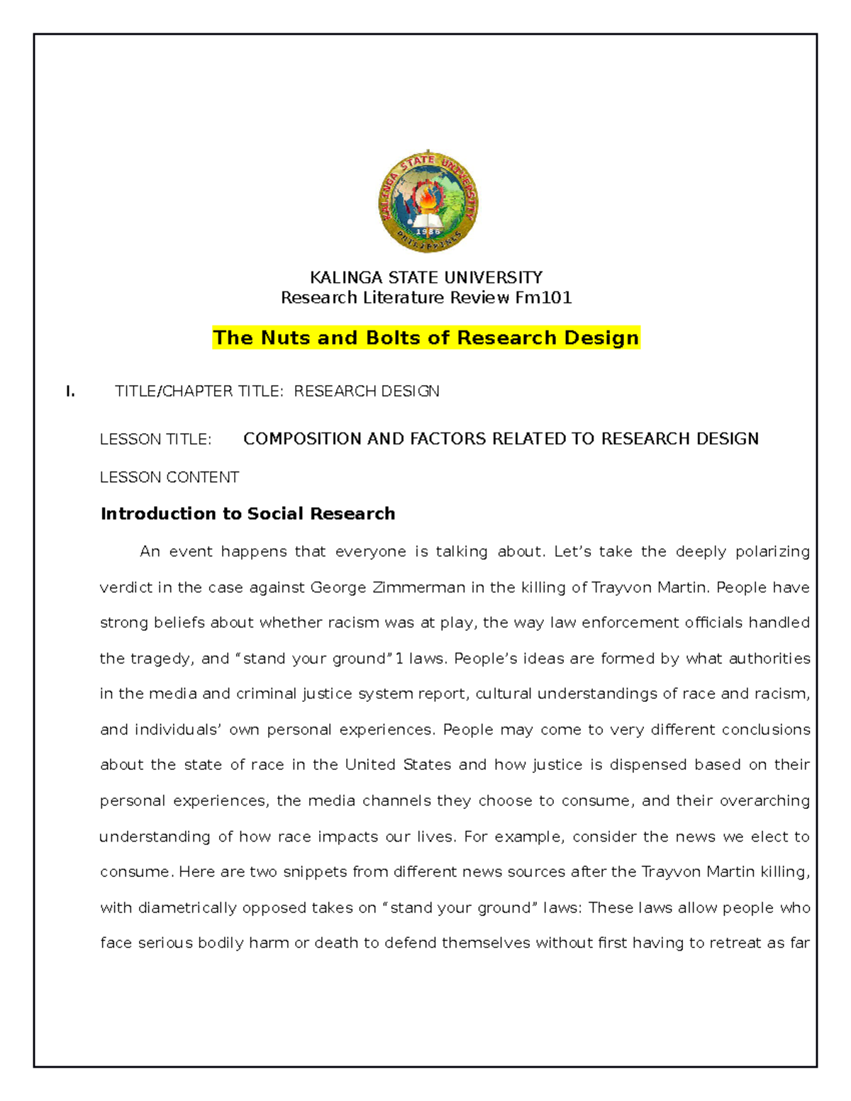 The Nuts and Bolts of Research Design - TITLE/CHAPTER TITLE: RESEARCH ...