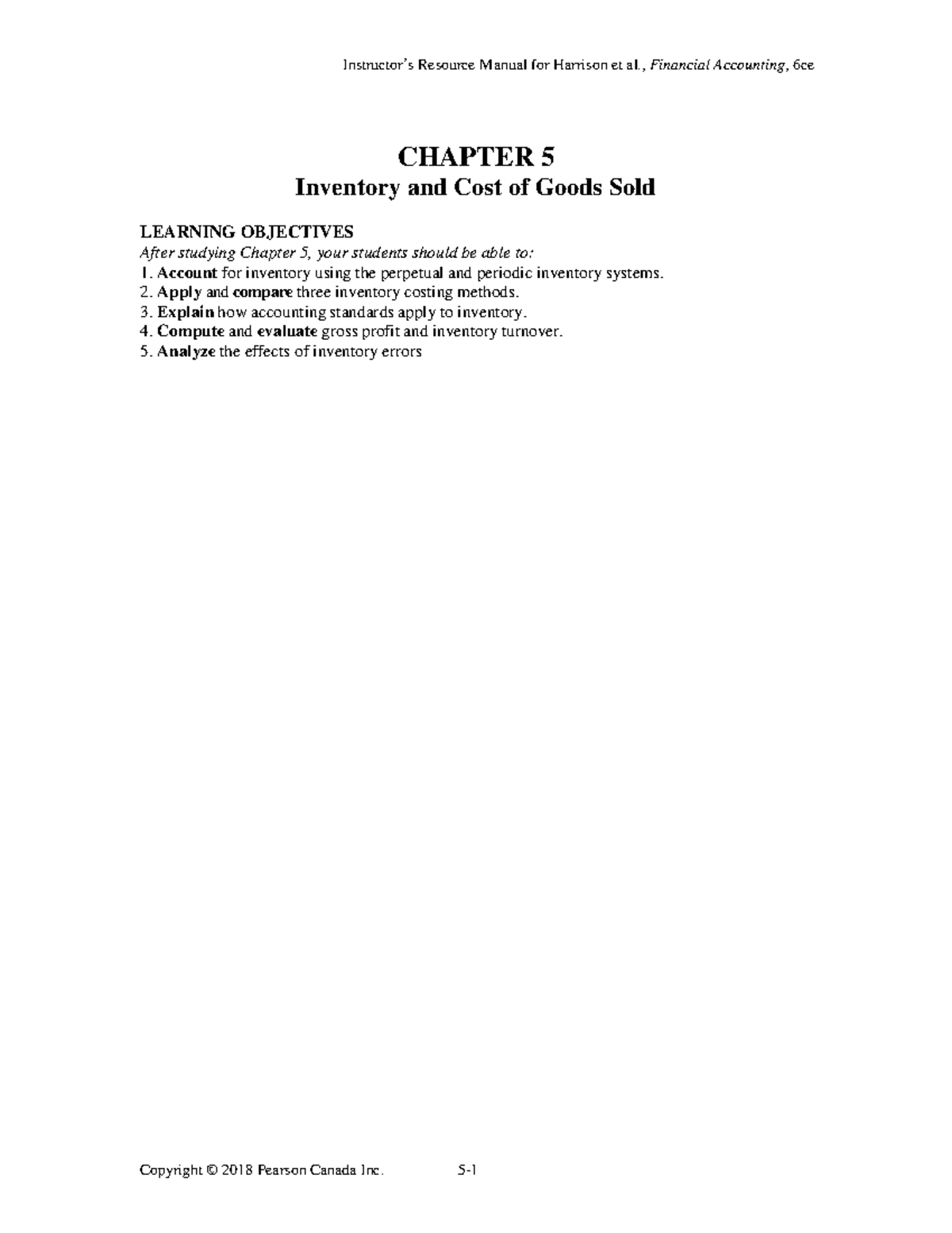 Chapter 5 Notes - CHAPTER 5 Inventory and Cost of Goods Sold LEARNING ...