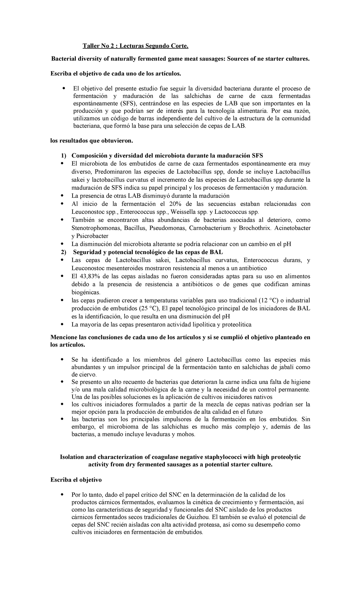 Taller lecturas II-Corte - Taller No 2 : Lecturas Segundo Corte. Bacterial diversity of ...