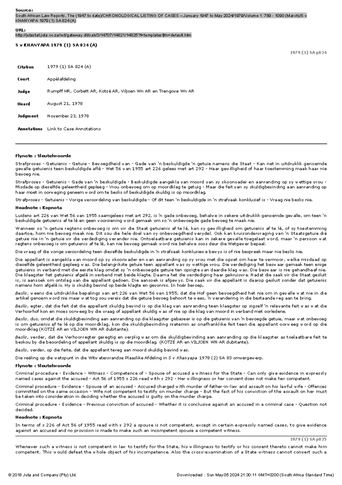 S v Khanyapa 1979 (1) SA 824 (A) - Source: South African Law Reports ...