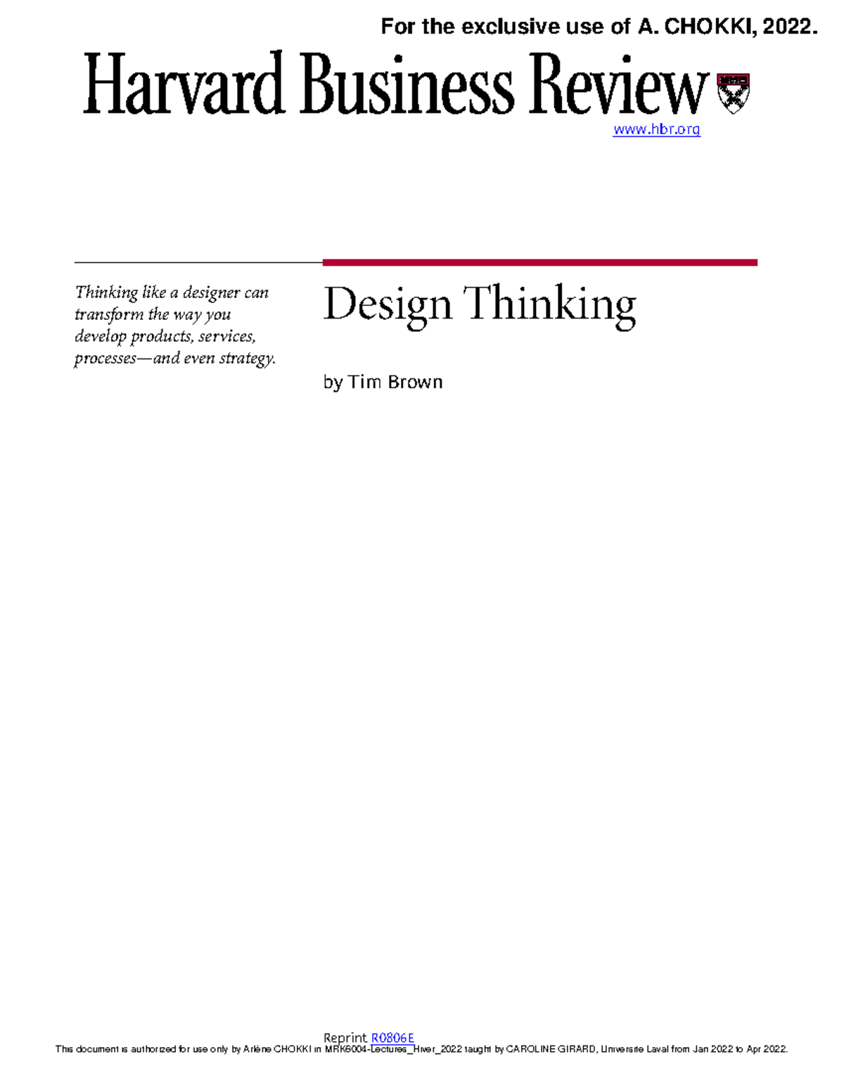 Design Thinking - Article - ####### hbr Design Thinking by Tim Brown ...