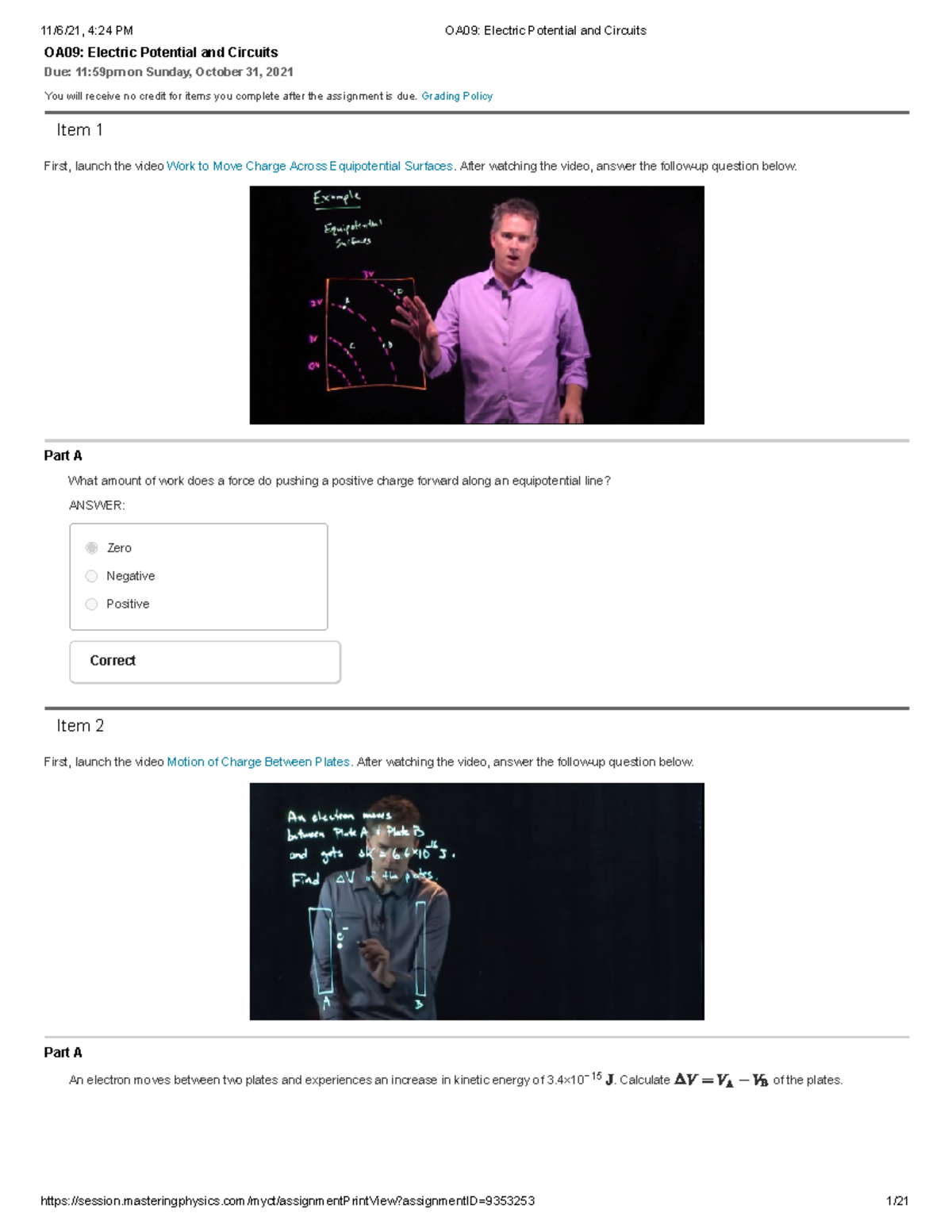 PH1012 Assignment 9 - Electric Potential and Circuits - OA09: Electric Potential and Circuits ...