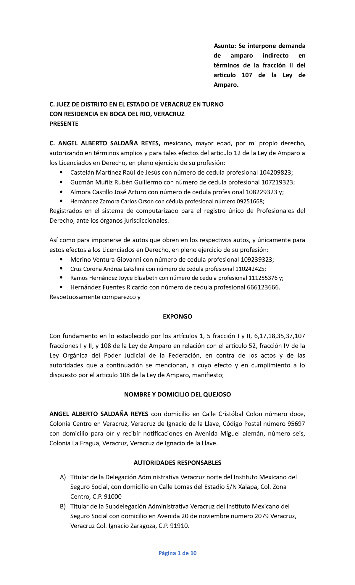 Amparo Indirecto - RAUL DE Jesus Castelan Martinez - Asunto: Se ...