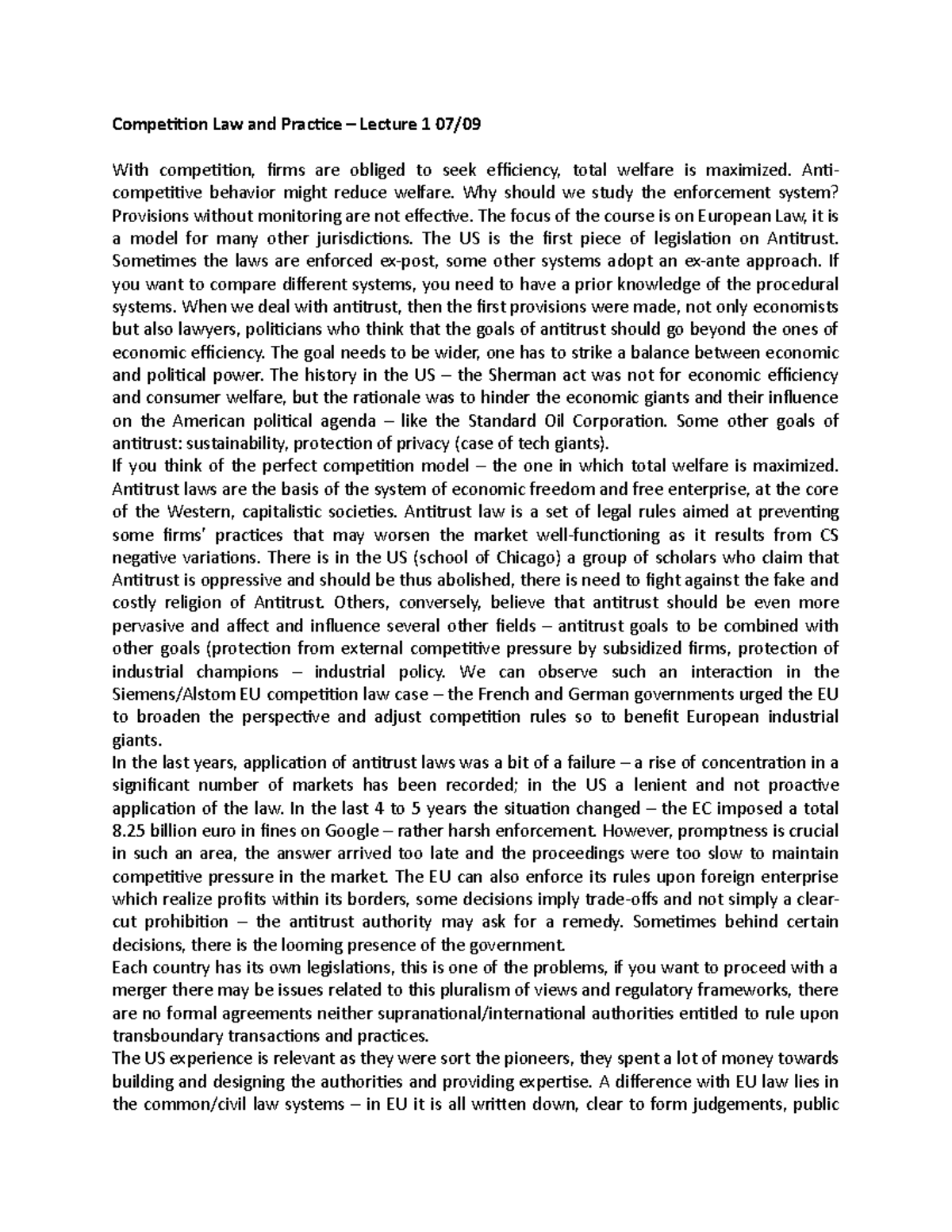 Competition Law and Practice - Anti- competitive behavior might reduce ...