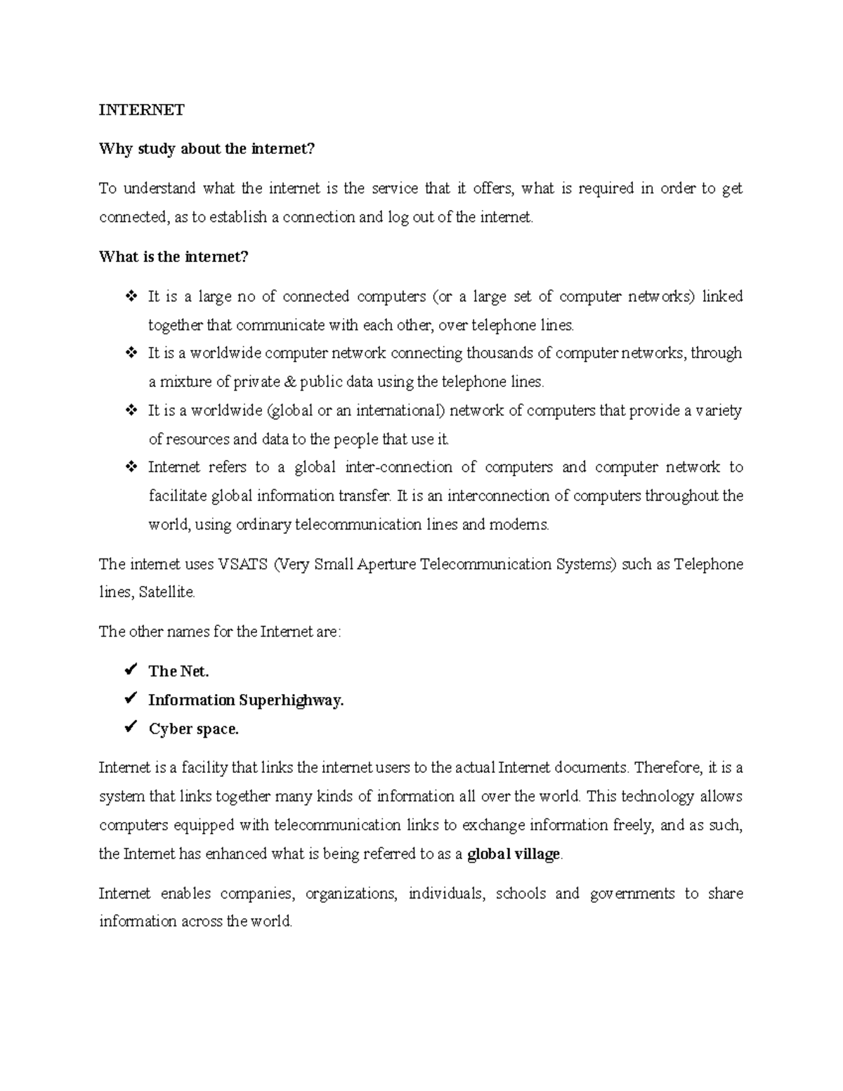 Internet - COMPUTERS summary ntes - INTERNET Why study about the ...