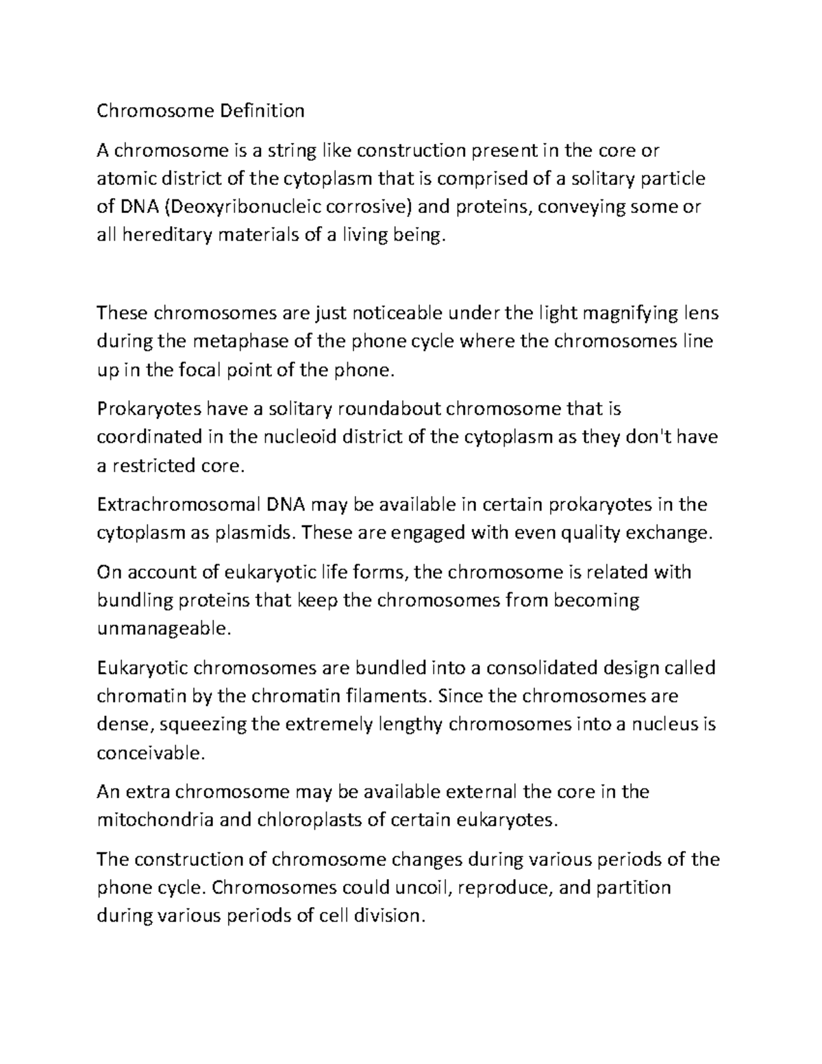 Document (2) - Biology notes 1 - Chromosome Definition A chromosome is ...