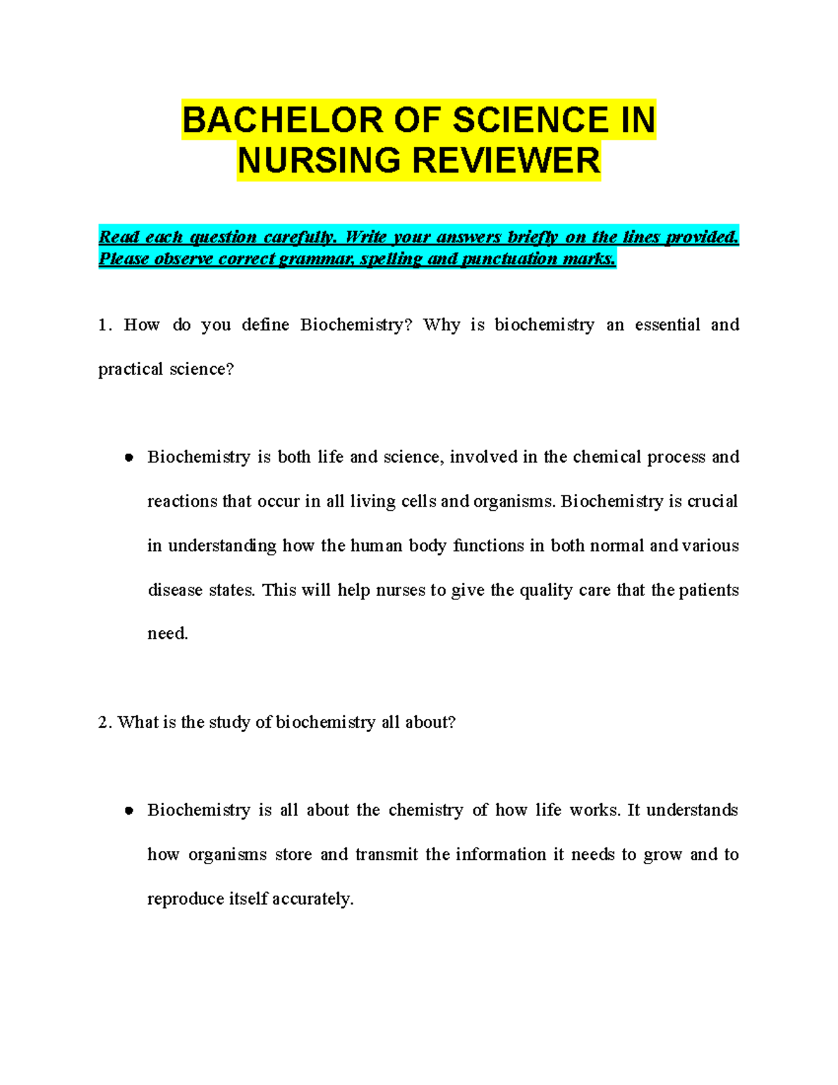 Bachelor OF Science IN Nursing Reviewer #2 - BACHELOR OF SCIENCE IN ...