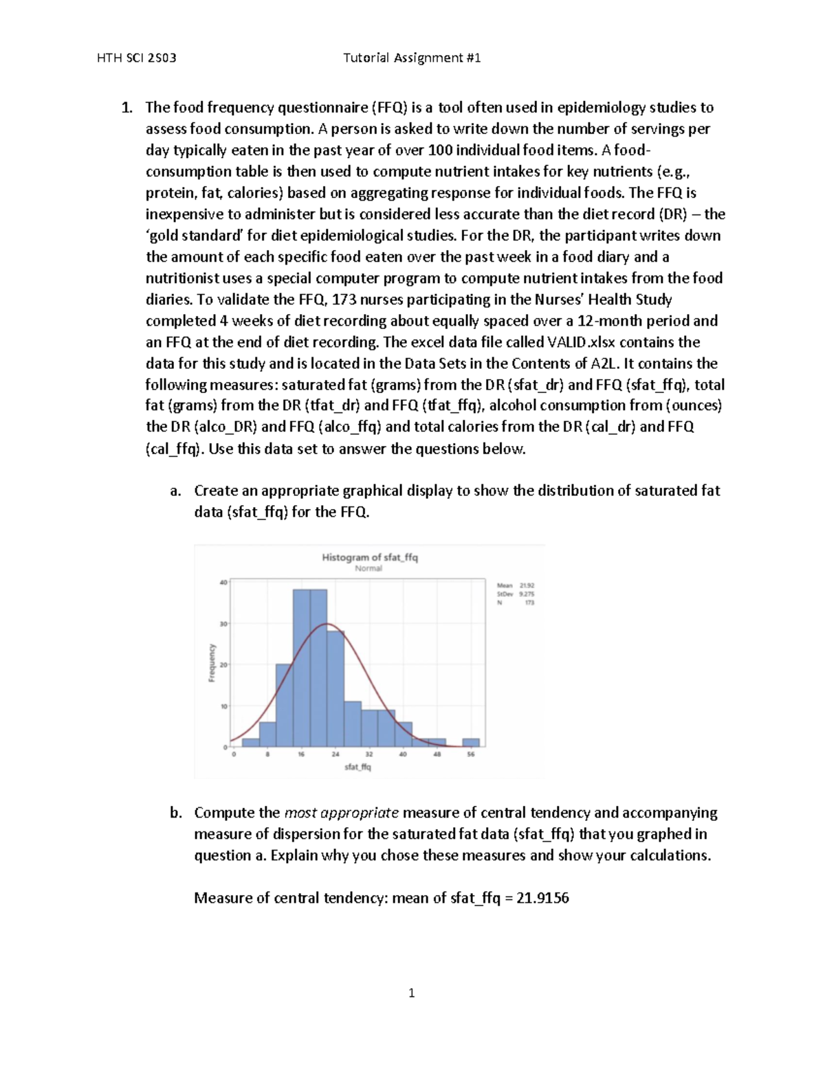 Tutorial Assign 1 - Desc Stats 1 - The food frequency questionnaire ...