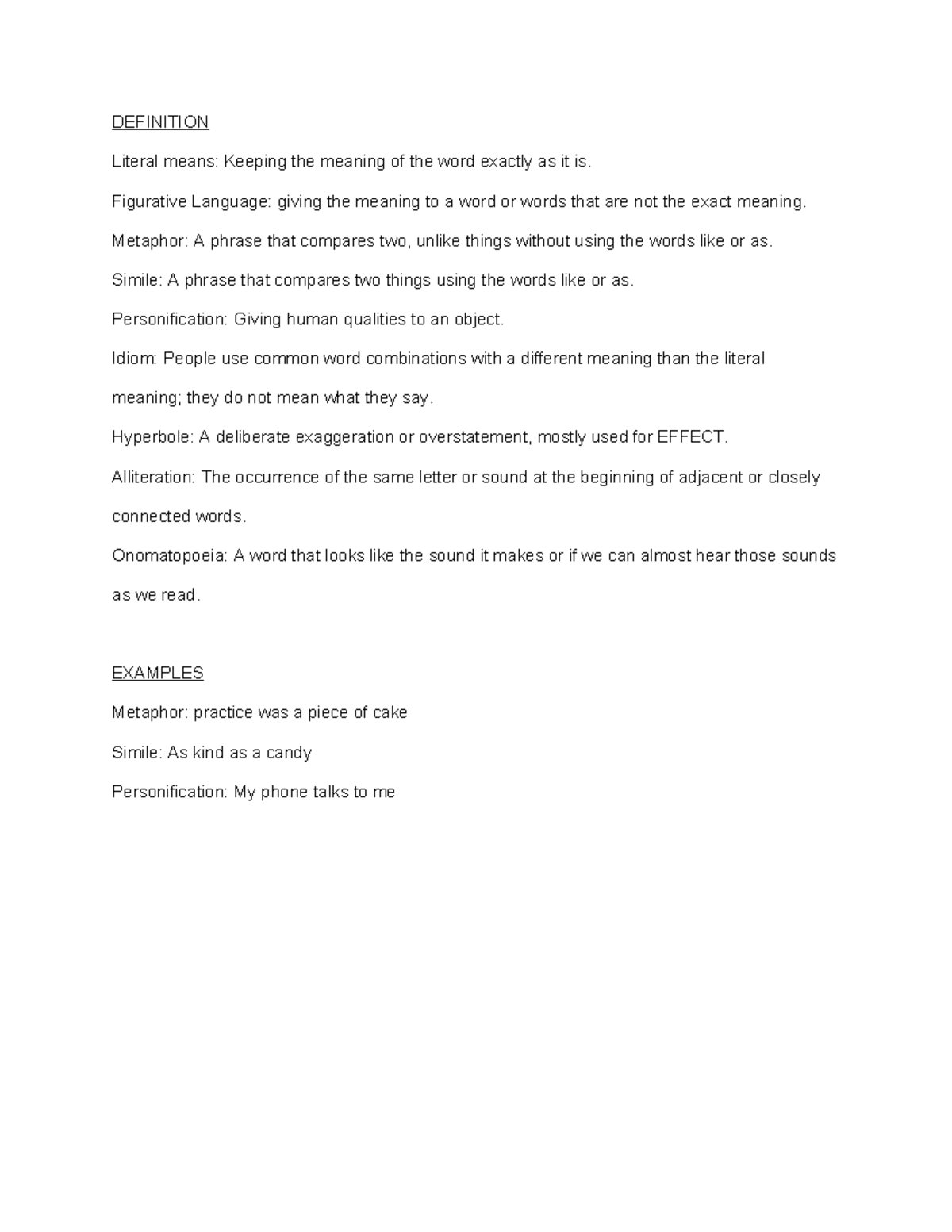 Figurative Language - Yep - DEFINITION Literal means: Keeping the ...