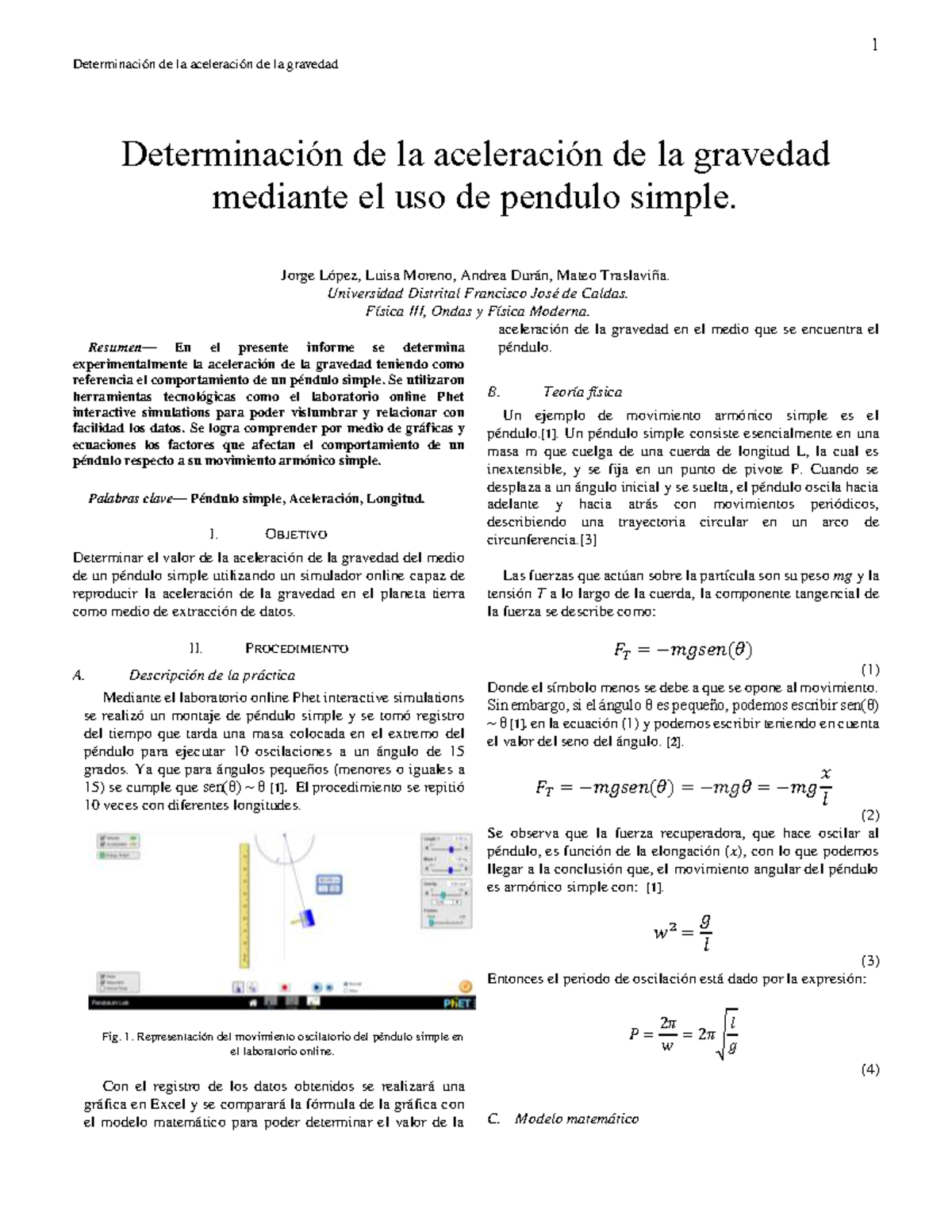 Lab 2. Aceleracion de la gravedad - Warning: TT: undefined function: 32 1 Determinación de la ...