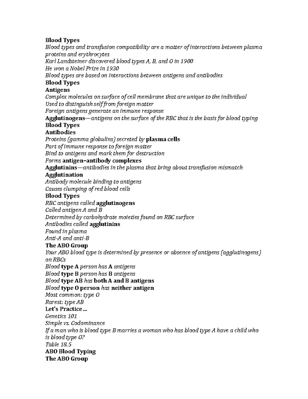 Spring Lecture 4 Outline - Blood Types Blood types and transfusion ...