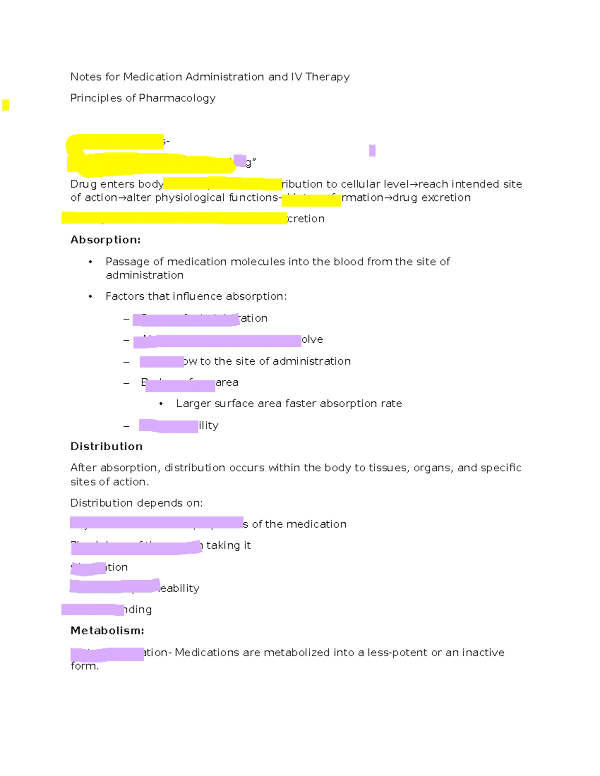 Notes for Medication Administration and IV Therapy - Distribution ...