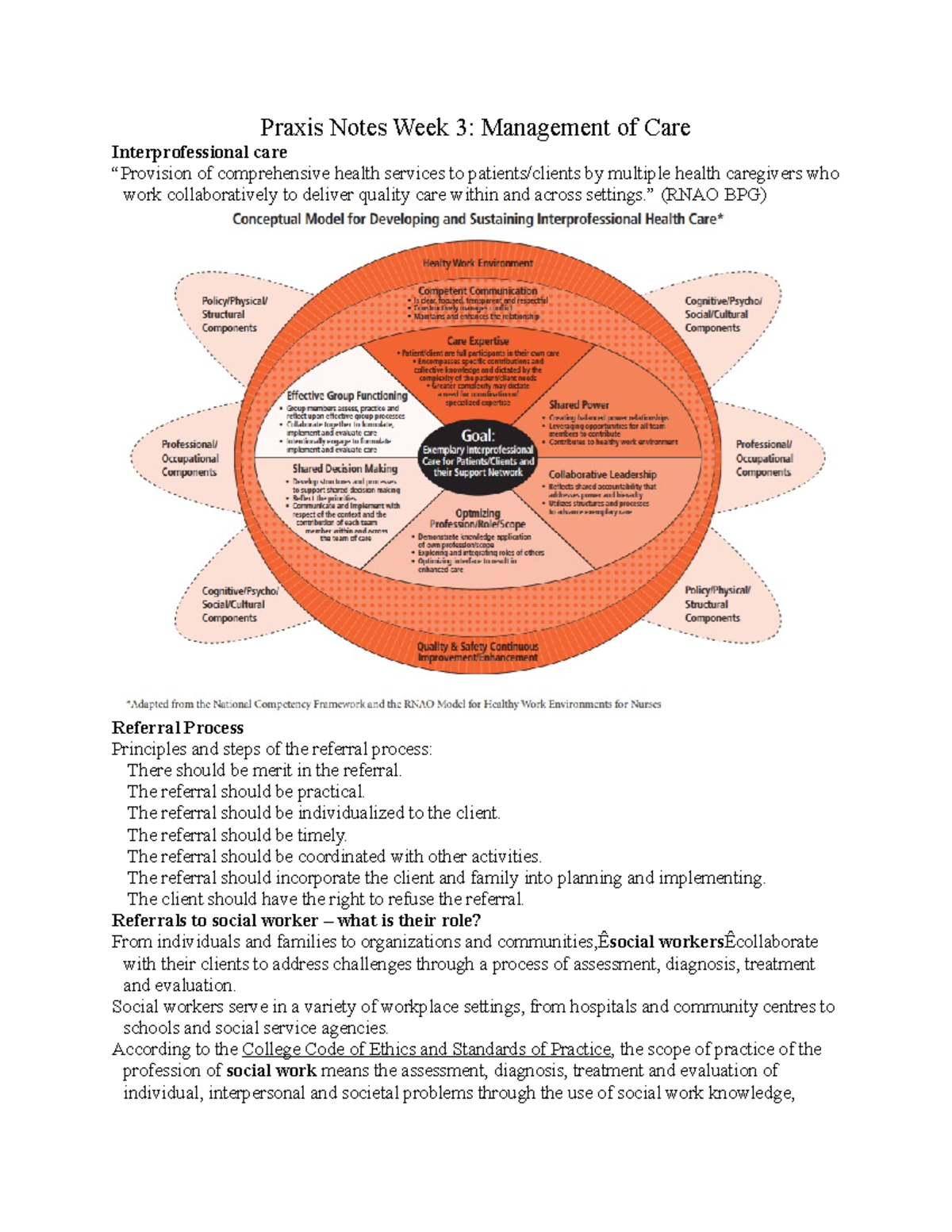 Praxis Notes Week 3 - ” (RNAO BPG) Referral Process Principles and ...